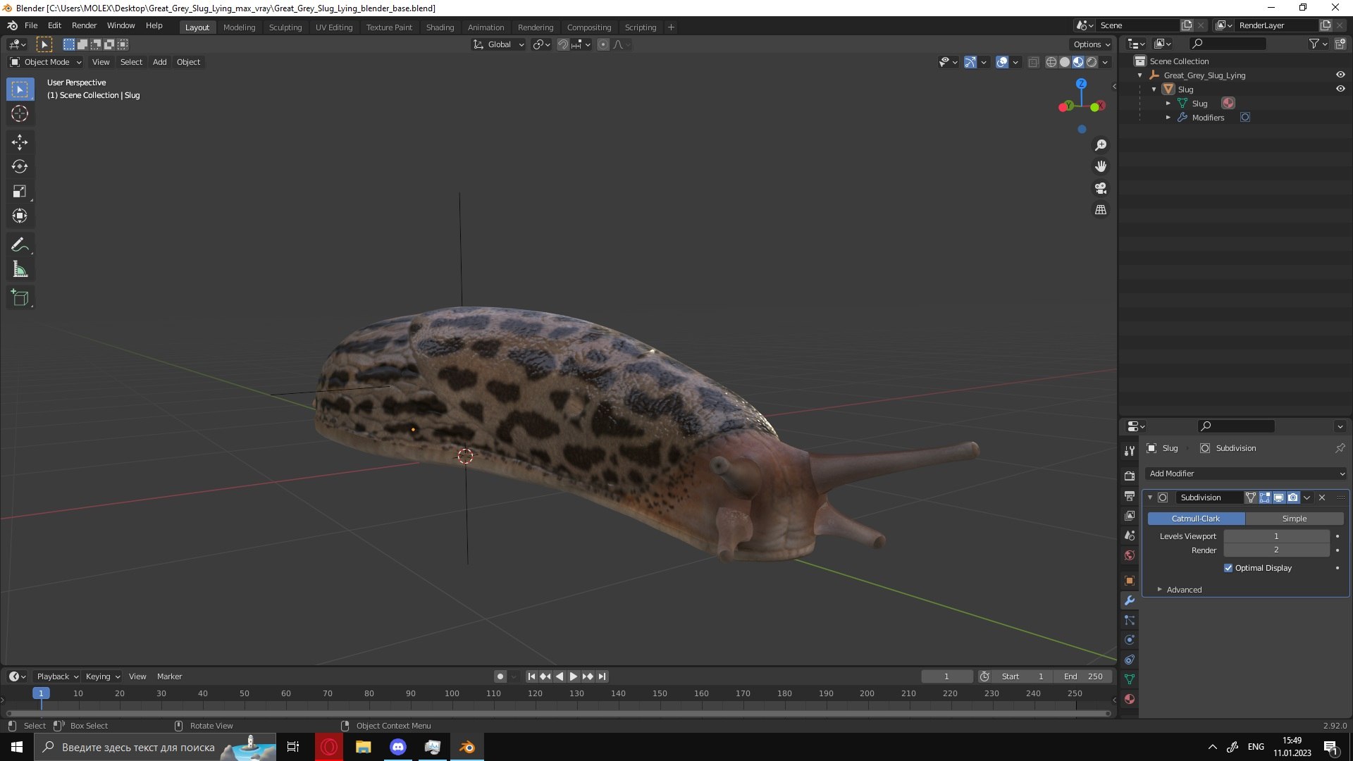 Great Grey Slug Lying 3D Model - TurboSquid 2015331