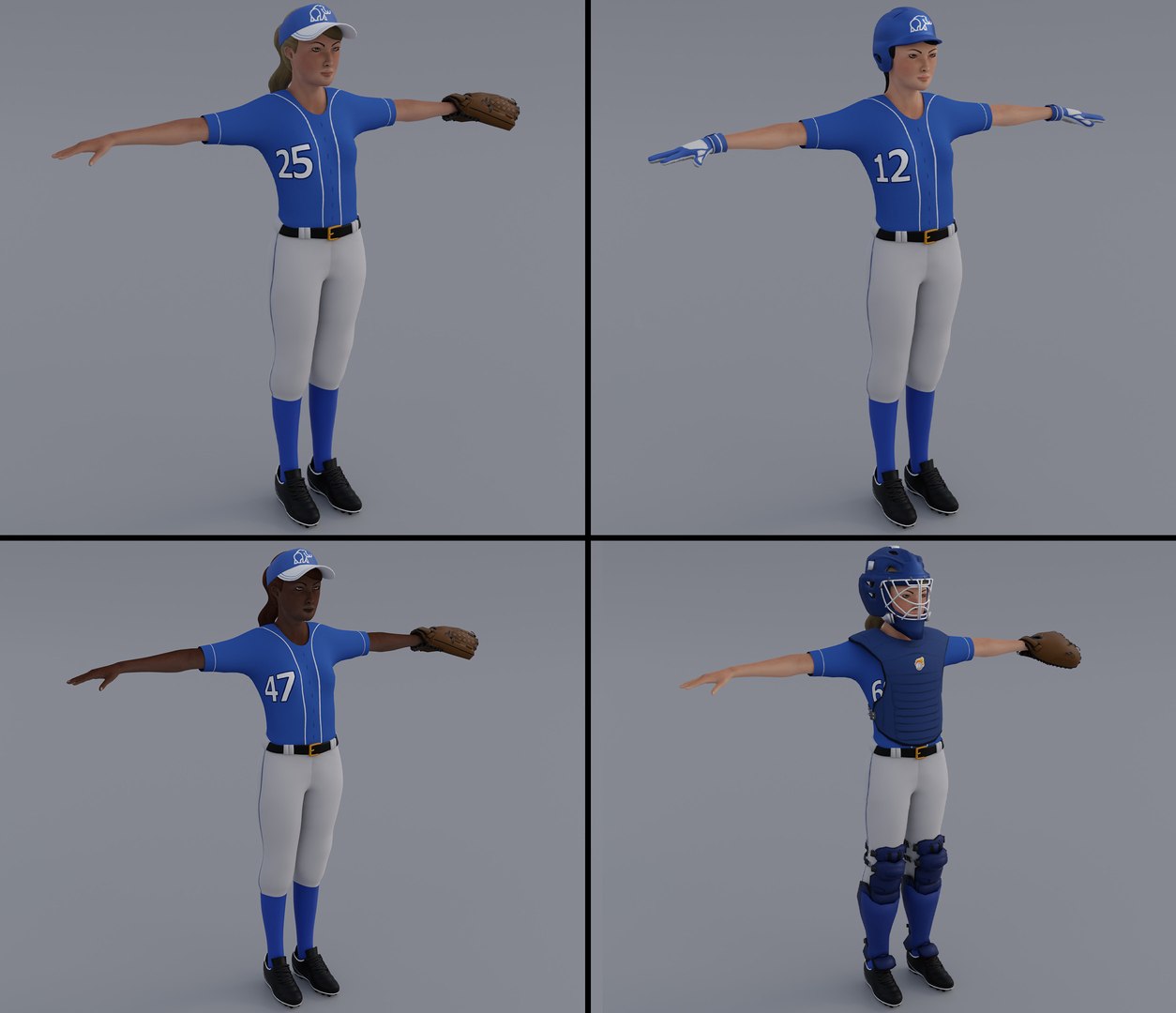 3D model Female Softball Players Pack - Rigged - TurboSquid 2136000