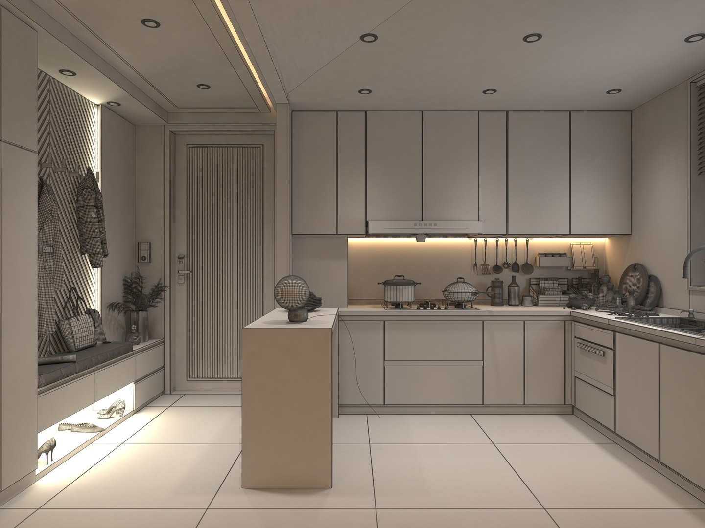 3D Model Kitchen And Vestibule 3D Model - TurboSquid 1803756