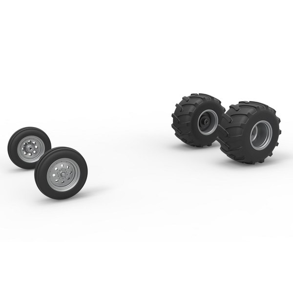 modelo 3d Juego de ruedas de coche vintage de tracción divertida escala ...