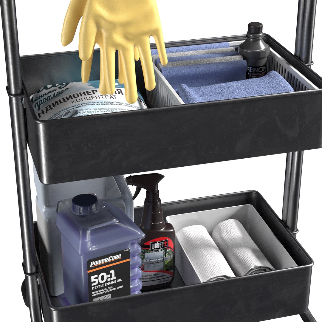 Multipurpose Janitorial Cart With Cleaning Supplies Model - TurboSquid ...