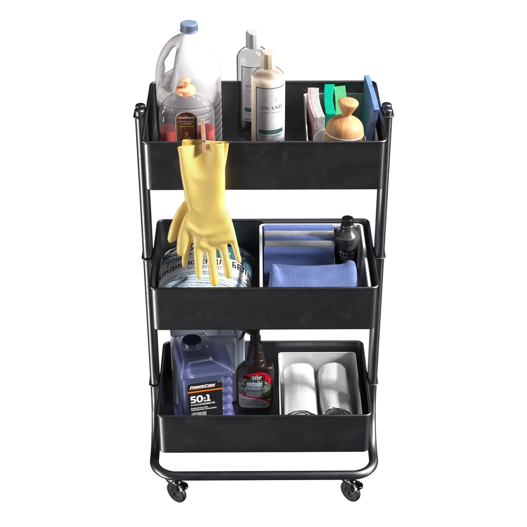 Multipurpose Janitorial Cart With Cleaning Supplies Model - TurboSquid ...
