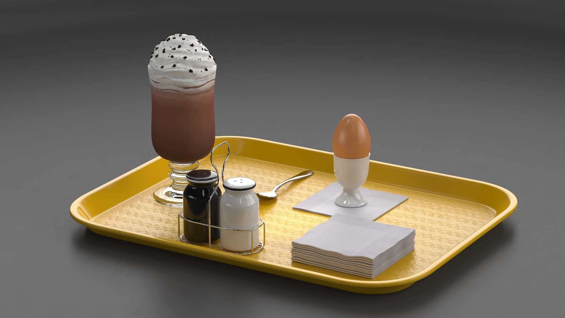 Breakfast Tray Set With Egg And Hot Beverage Model - TurboSquid 2304565