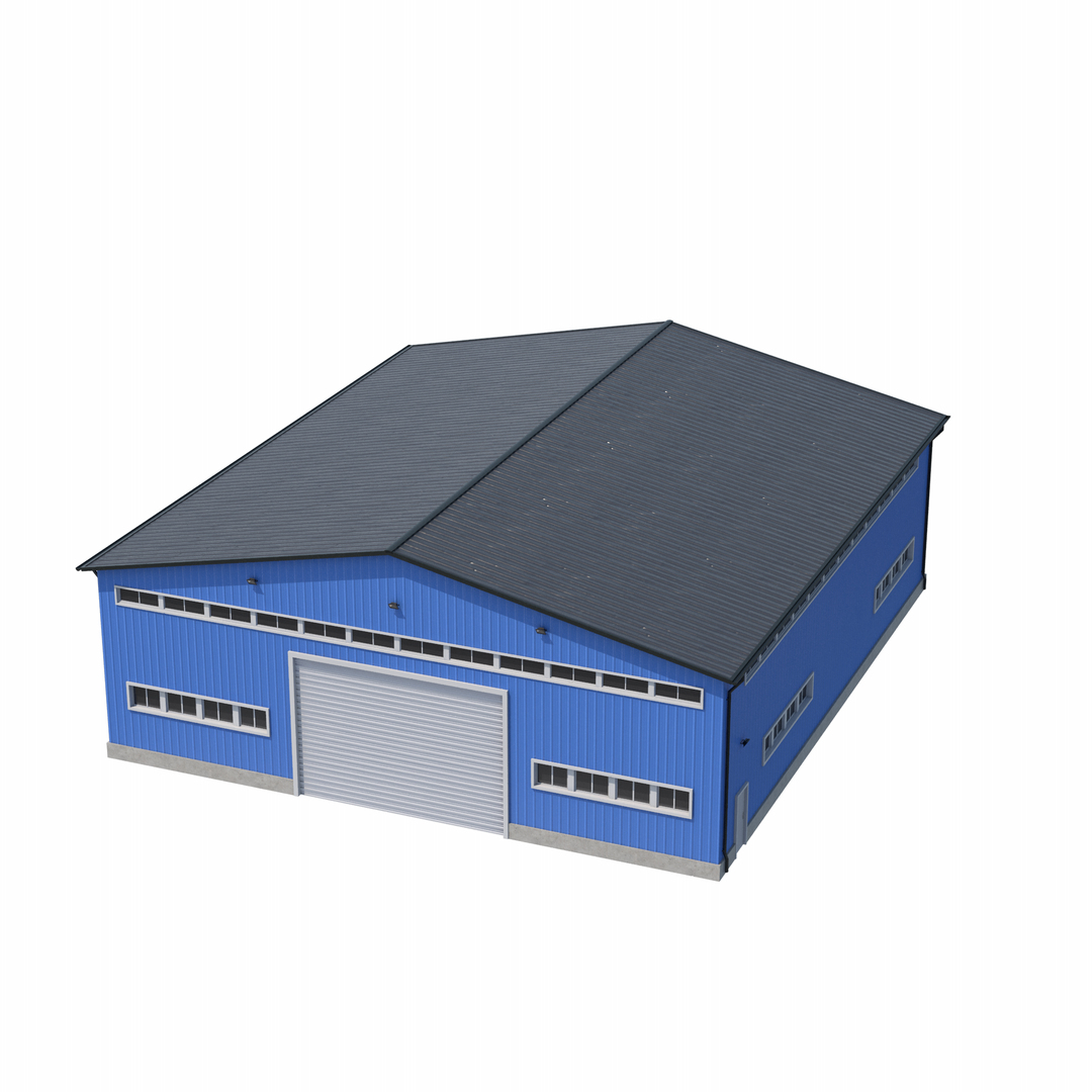 Blue Industrial Building Warehouse Model - TurboSquid 2293641