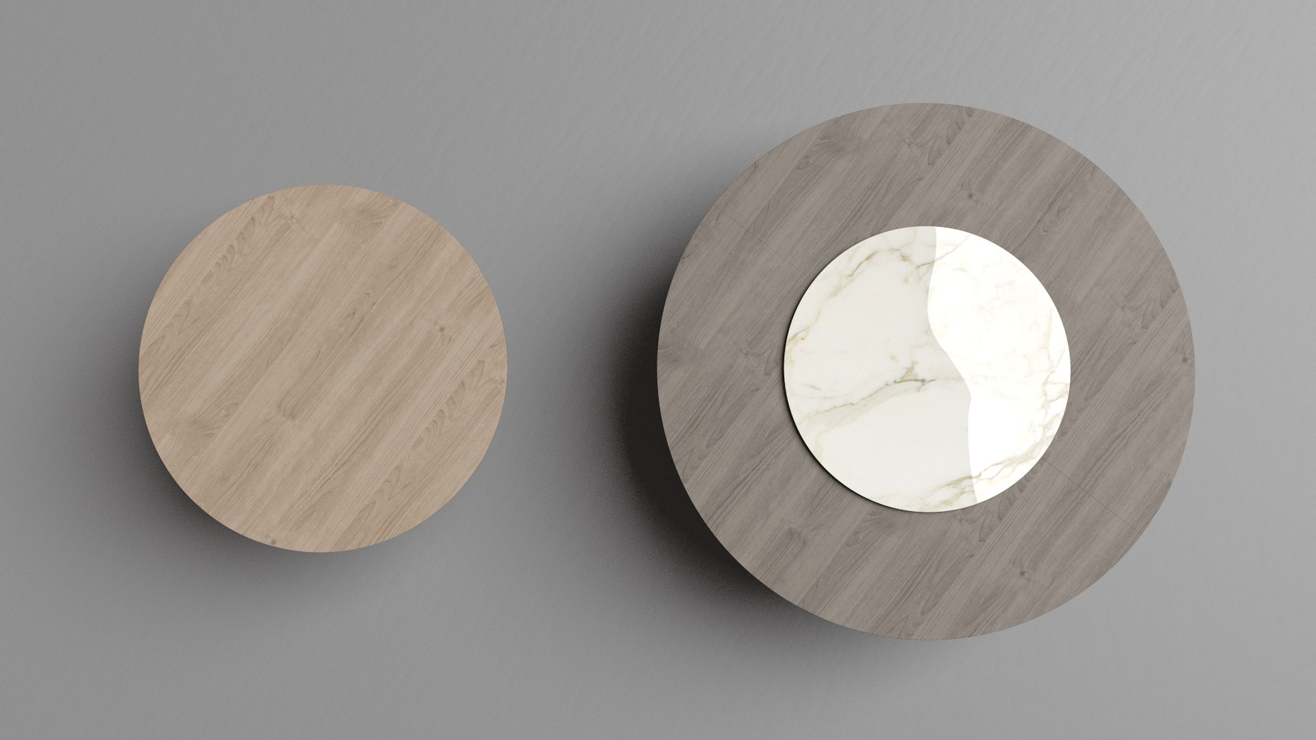 Poliform Concorde Modern Round Coffee Table Set - Wood And Marble ...