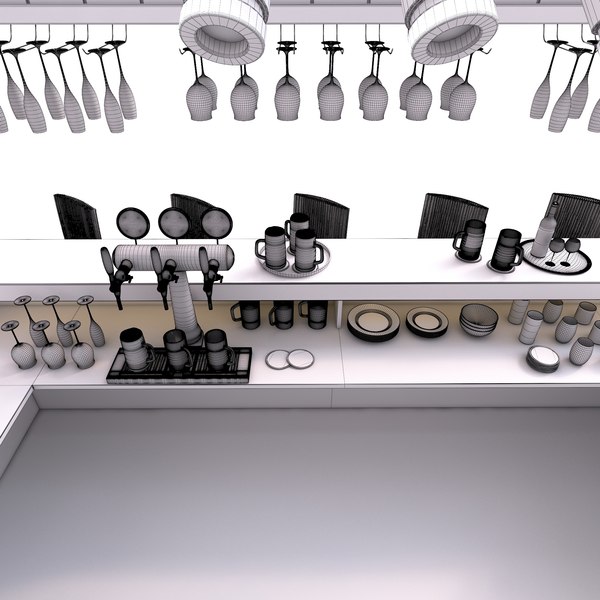 3d model bar beer tap wine bottles