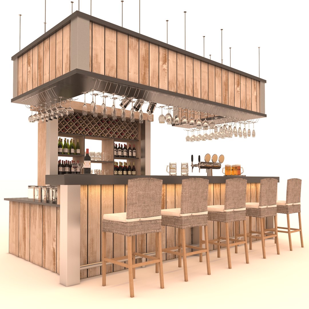 3d Model Bar Beer Tap Wine Bottles