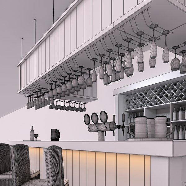 3d model bar beer tap wine bottles