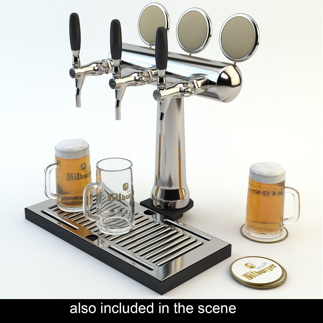 3d Model Bar Beer Tap Wine Bottles