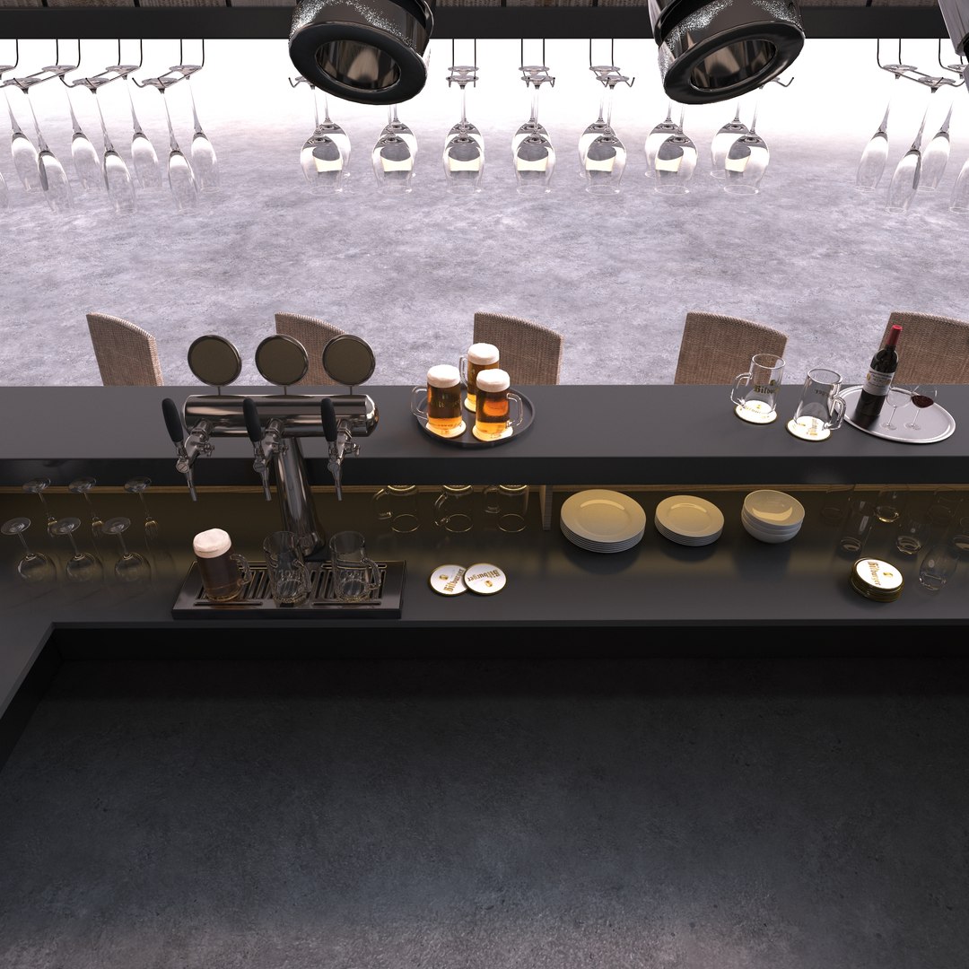 3d Model Bar Beer Tap Wine Bottles