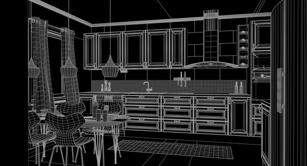 3d modern kitchen scene model