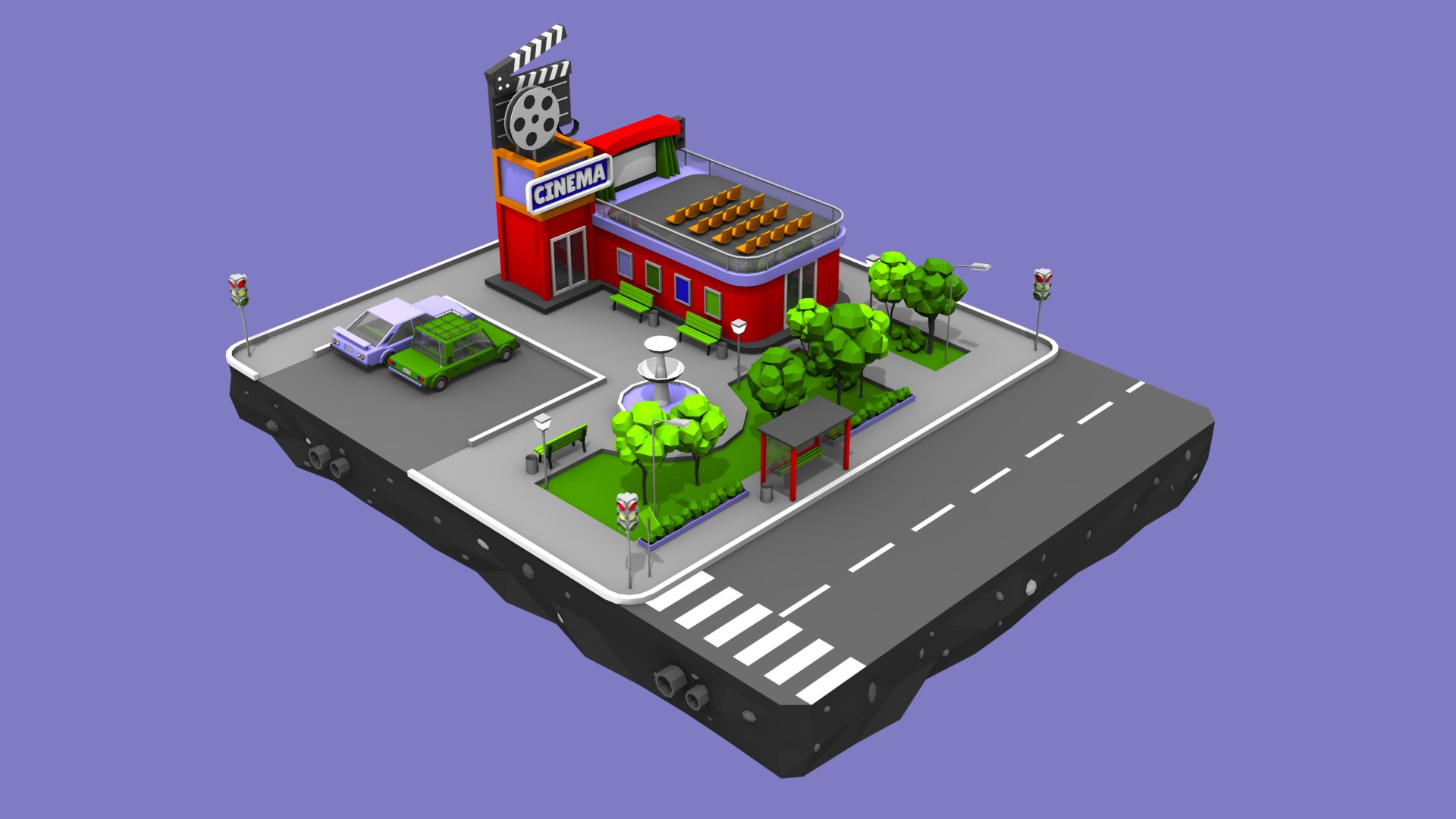 Cinema Block From Cartoon Low Poly City 3D - TurboSquid 1871226