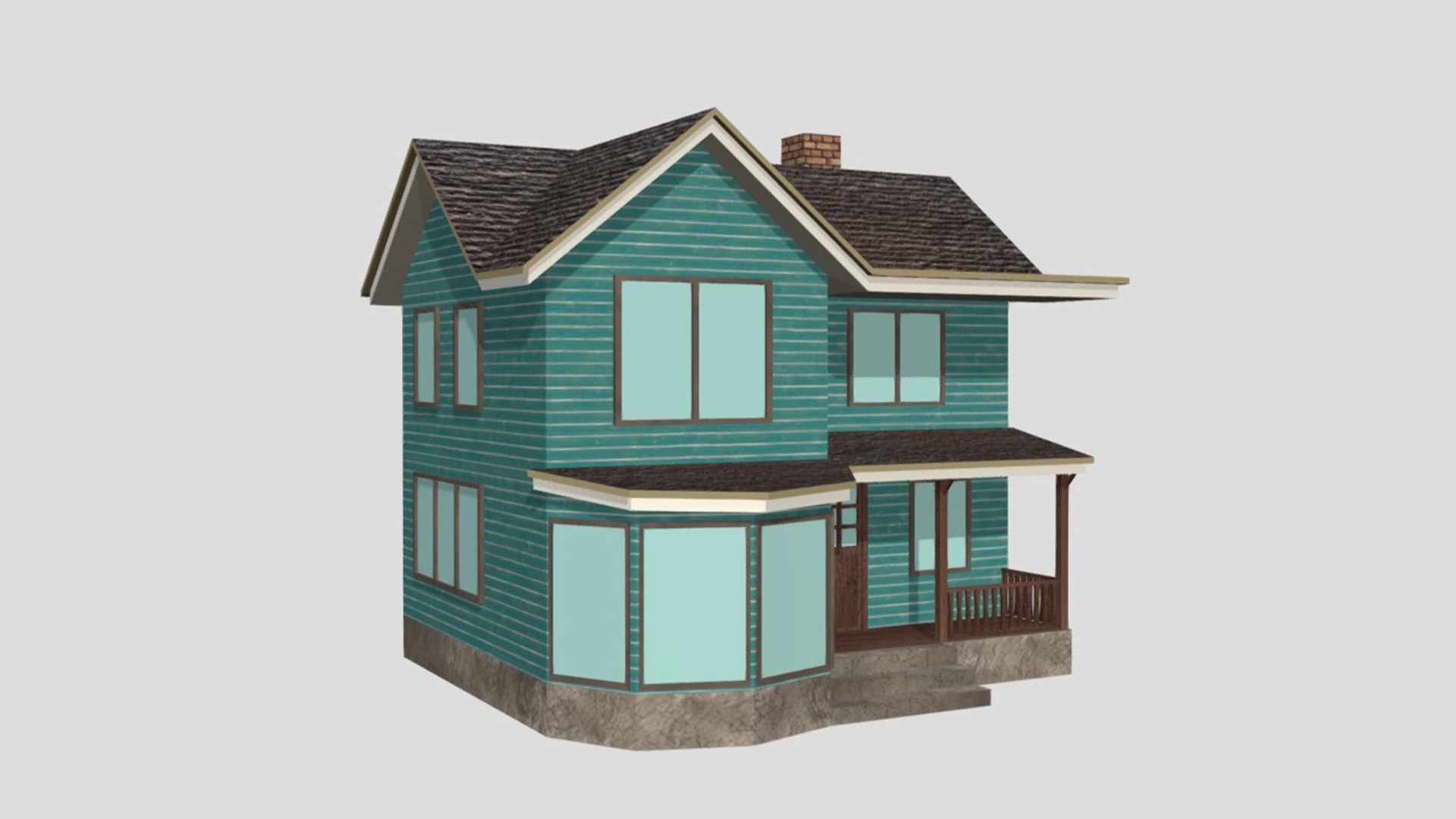American Style Cottage - Town House Model model - TurboSquid 2181314
