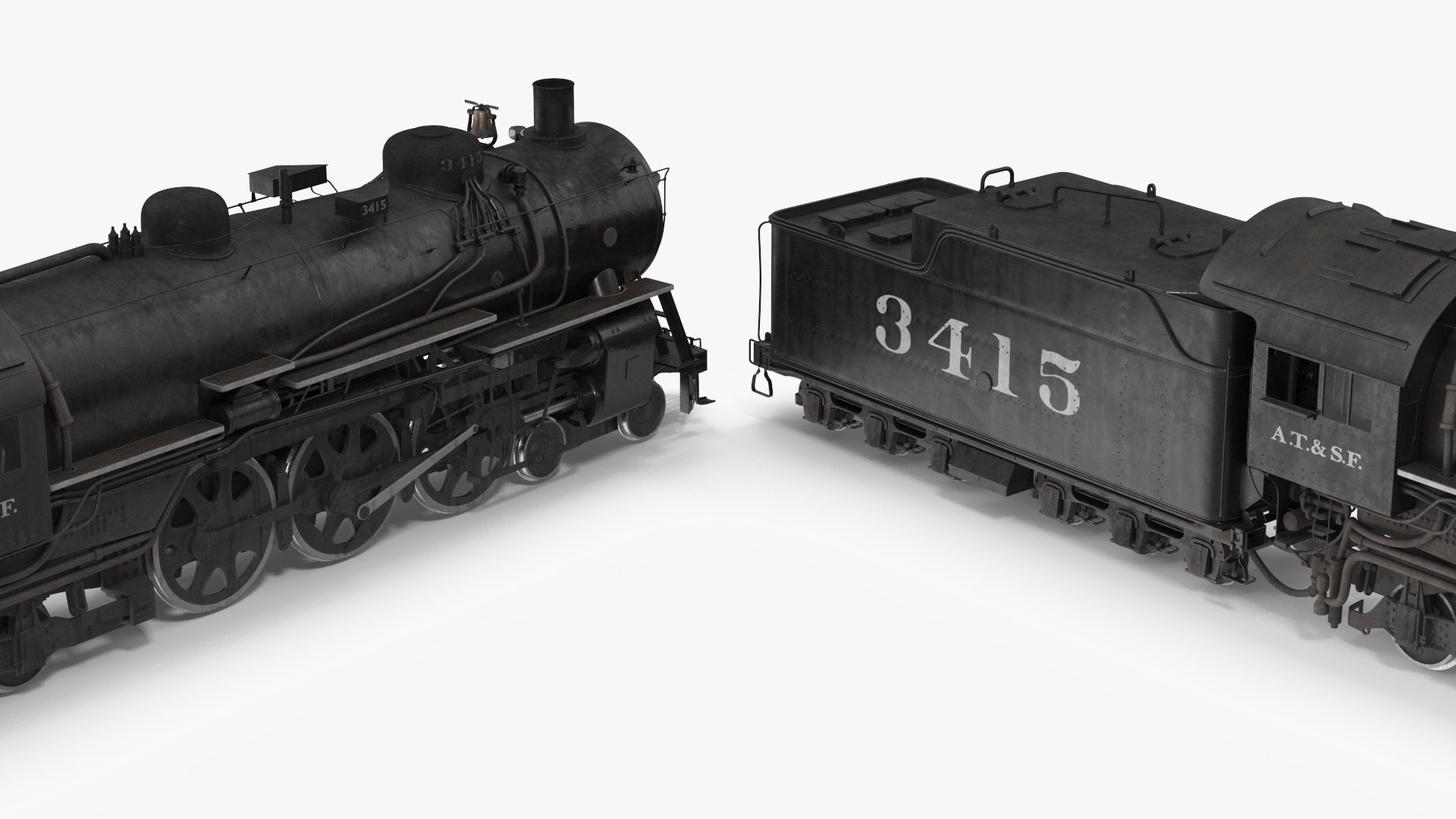 3D Vintage Steam Locomotive ATSF 3415 Model - TurboSquid 2205492