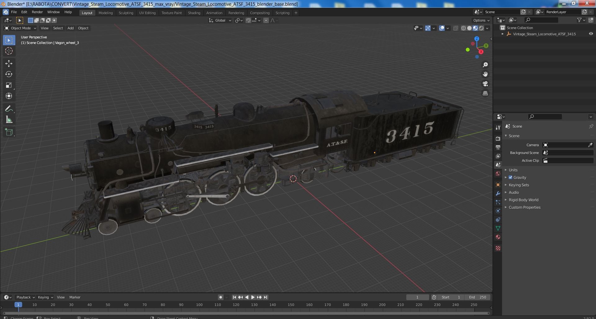 3D Vintage Steam Locomotive ATSF 3415 Model - TurboSquid 2205492