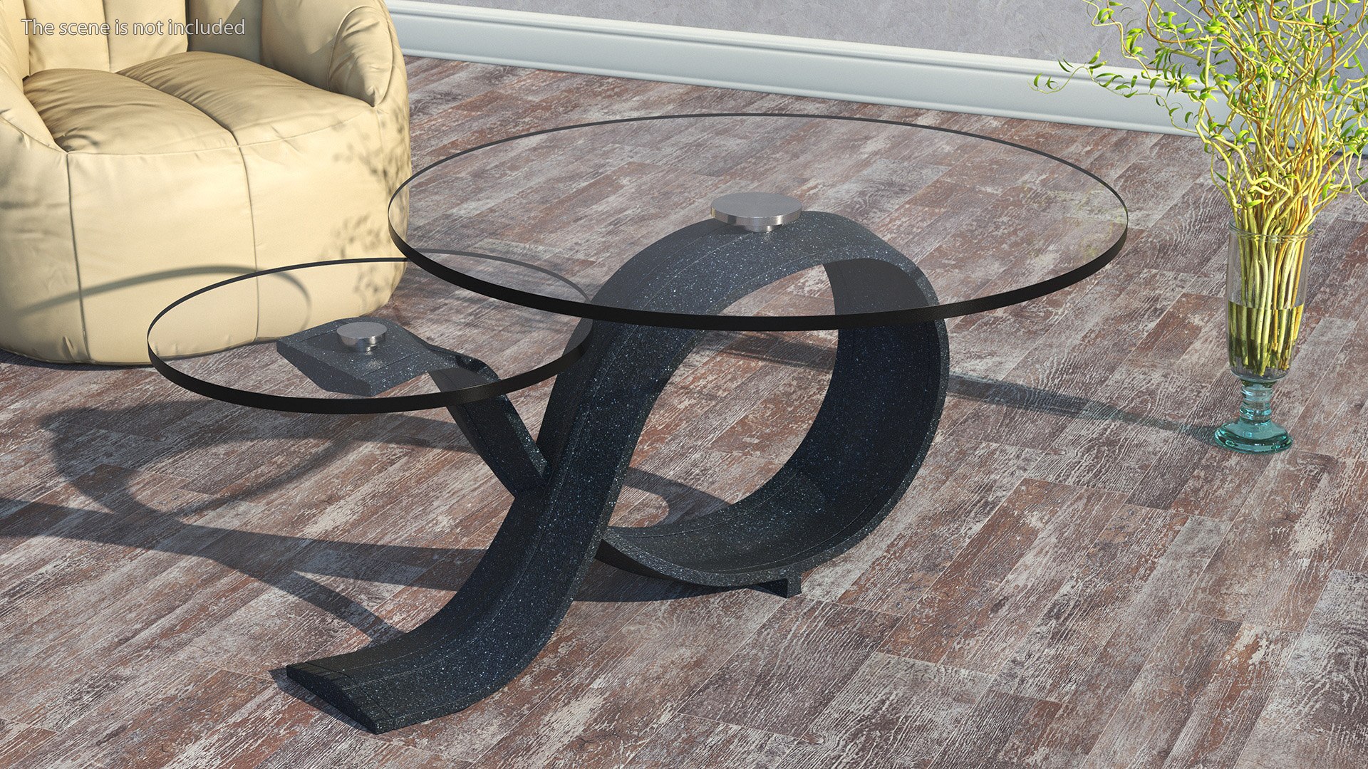 3D Black Stone Coffee Table With Glass - TurboSquid 2158733