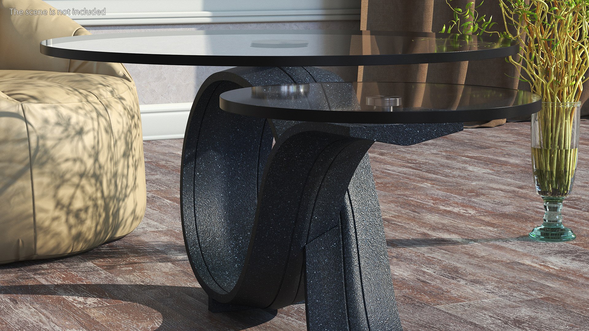 3D Black Stone Coffee Table With Glass - TurboSquid 2158733