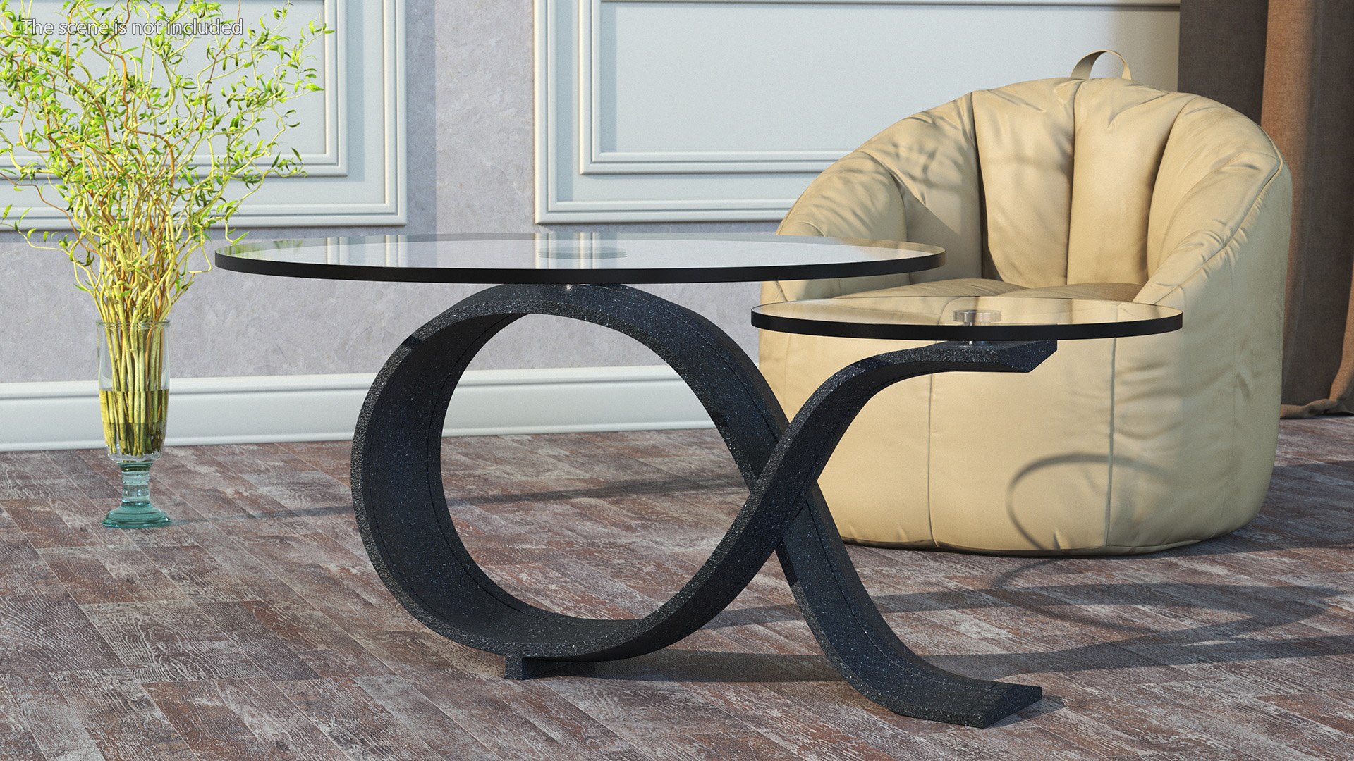 3D Black Stone Coffee Table With Glass - TurboSquid 2158733