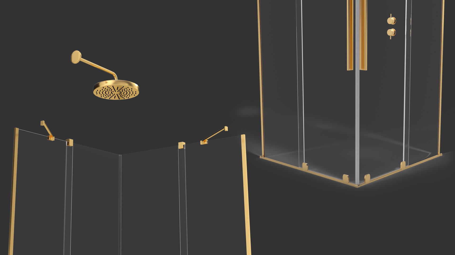 Crystal Shower Cabin Sliding Doors Gold 3D model - TurboSquid 2062703