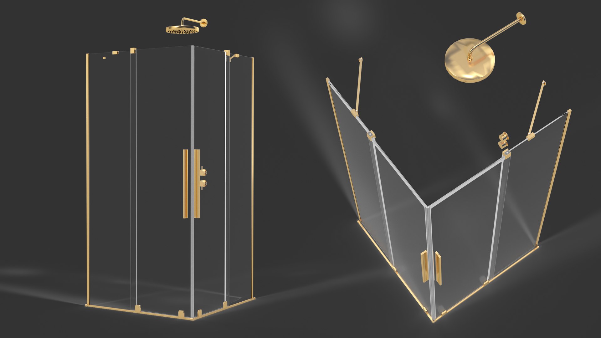 Crystal Shower Cabin Sliding Doors Gold 3D model - TurboSquid 2062703