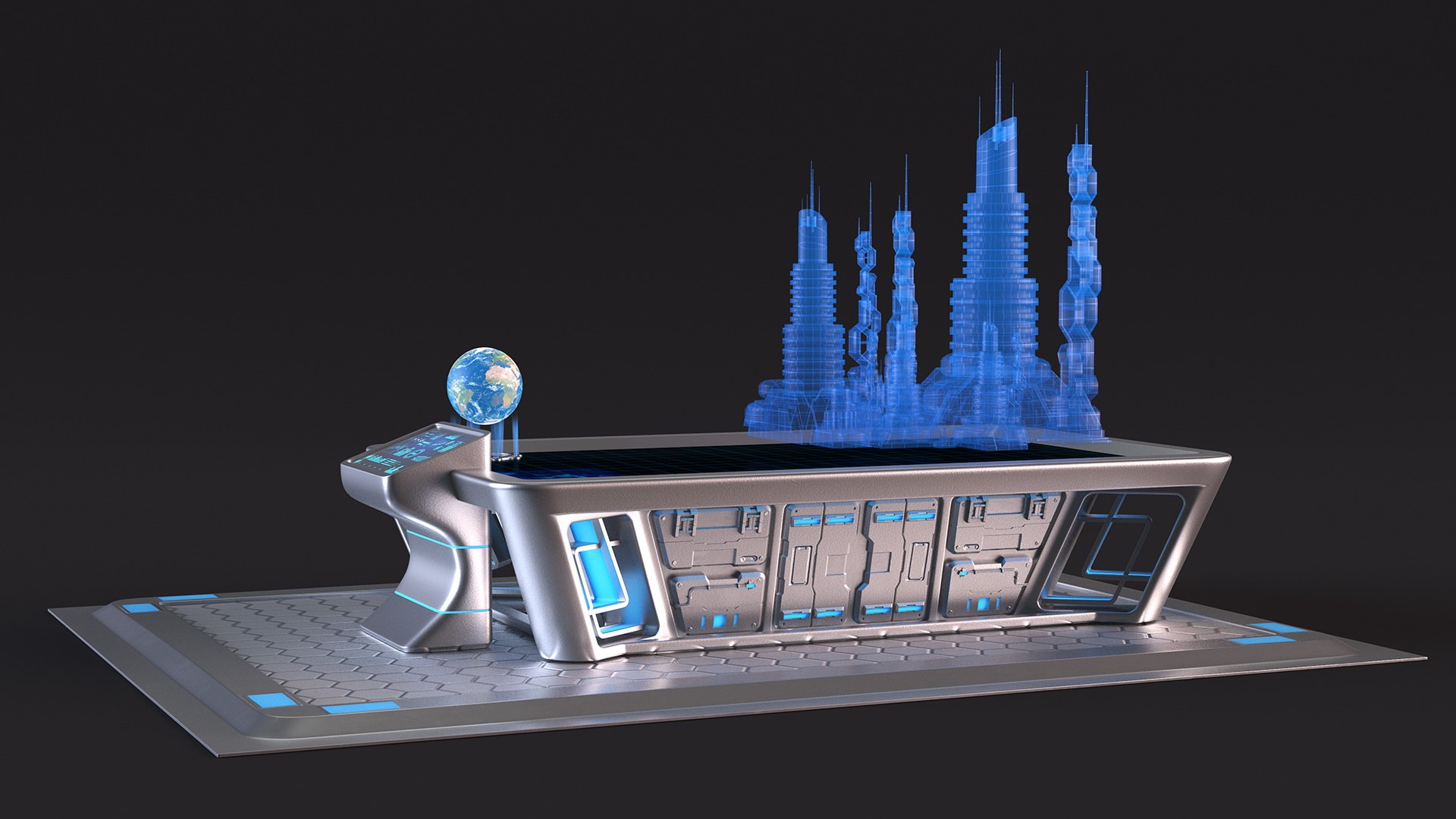 Sci-fi Table Chrome With Holograms 3D - TurboSquid 2198739