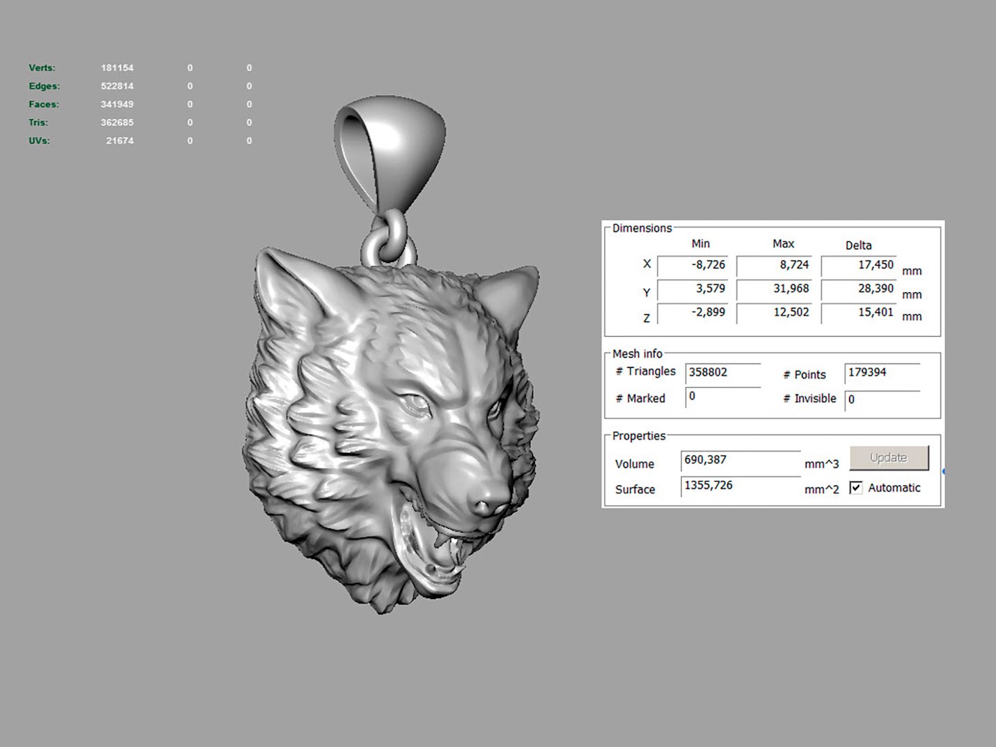 Jewelry Animal Pendant Wolf Head 0190 Stl 3dm 3D - TurboSquid 2083171