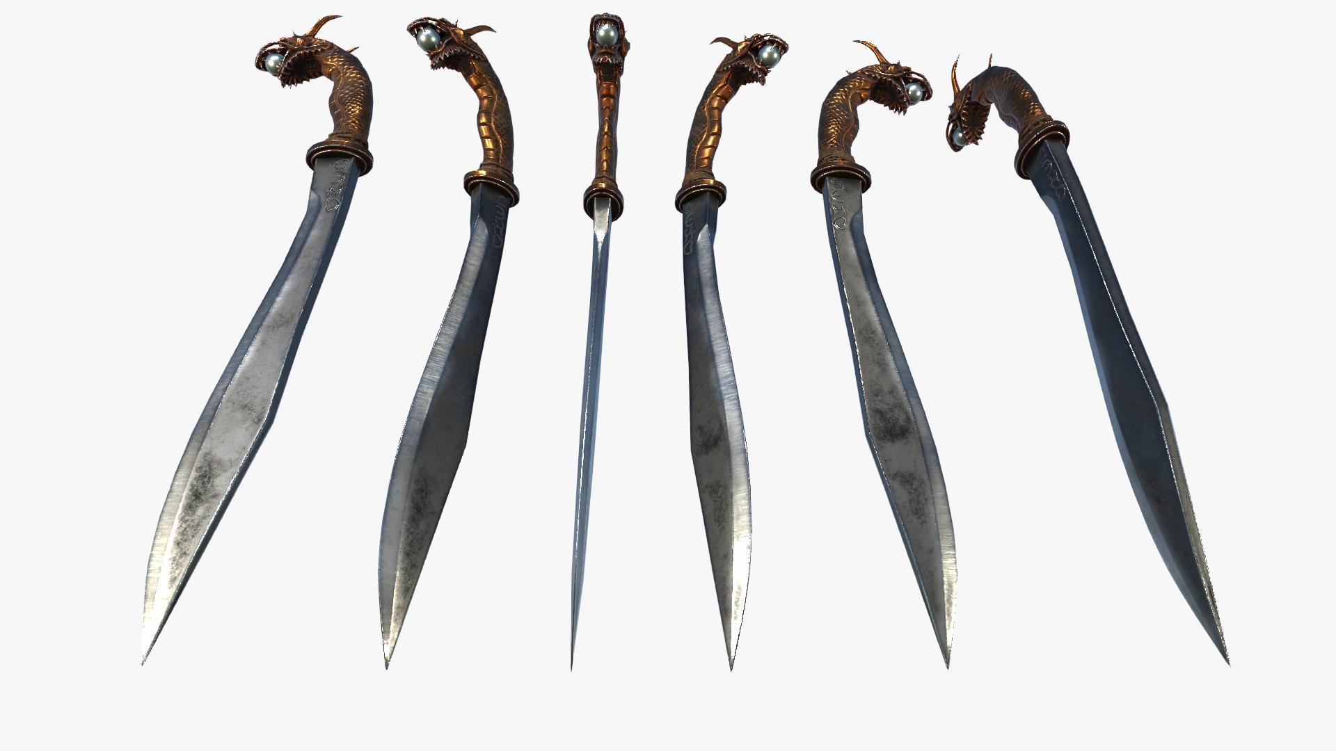 3D Fantasy Sword RPG Filipino Itak Bolo Balisong Machete Sword Blade ...