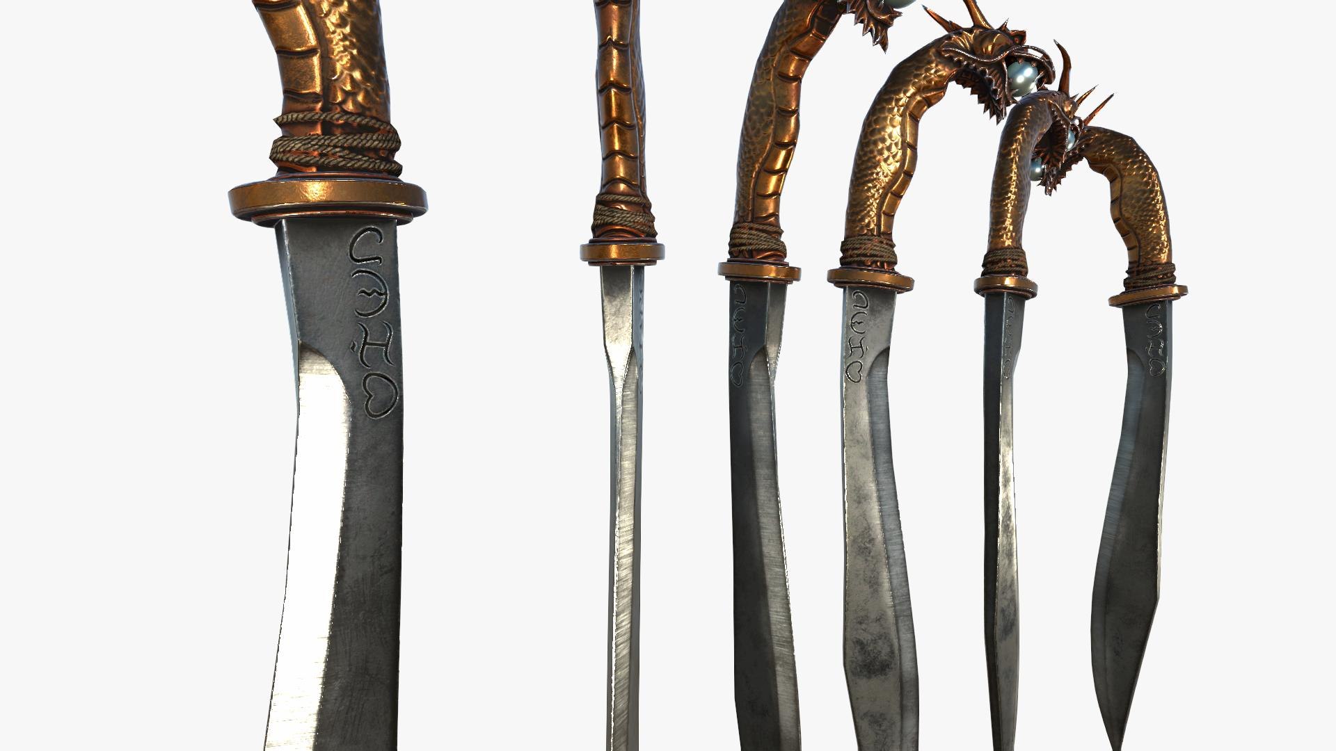 3D Fantasy Sword RPG Filipino Itak Bolo Balisong Machete Sword Blade ...