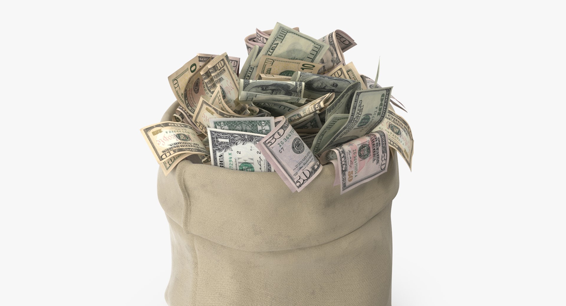 3d Model Open Money Bag 01