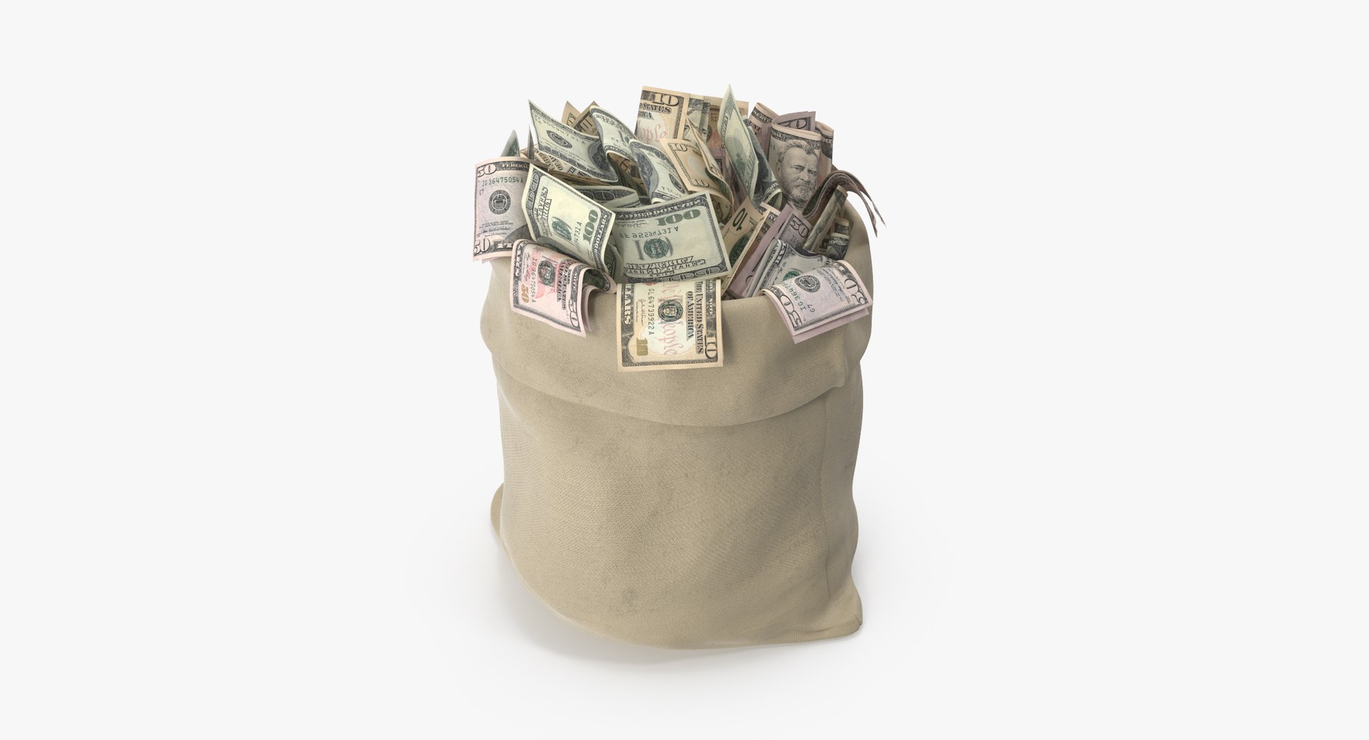 3d Model Open Money Bag 01