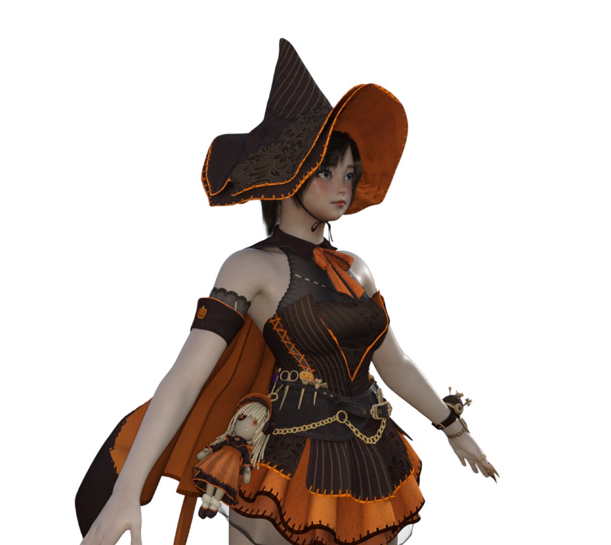 Woman in Halloween Outfit Realistic Character model - TurboSquid 2032370