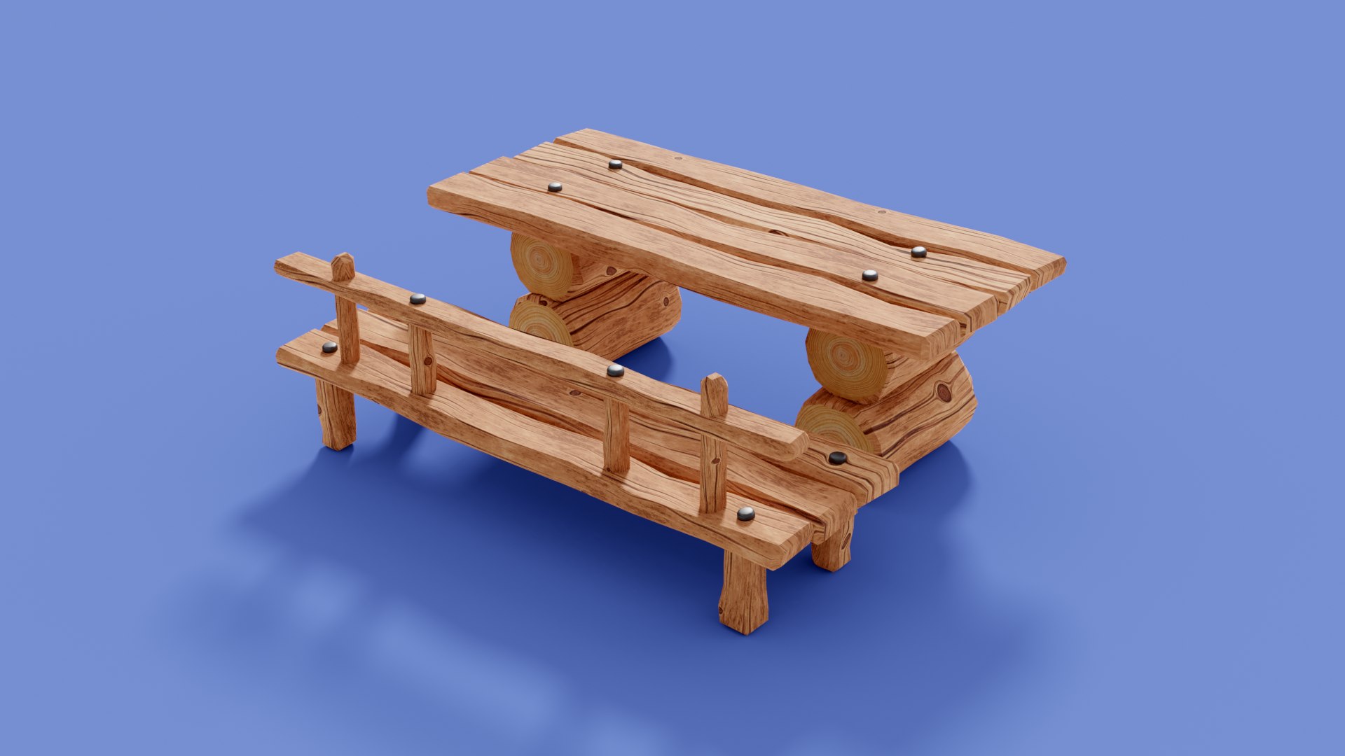 3D STYLIZED WOODEN TABLE WITH BENCH - TurboSquid 1969990