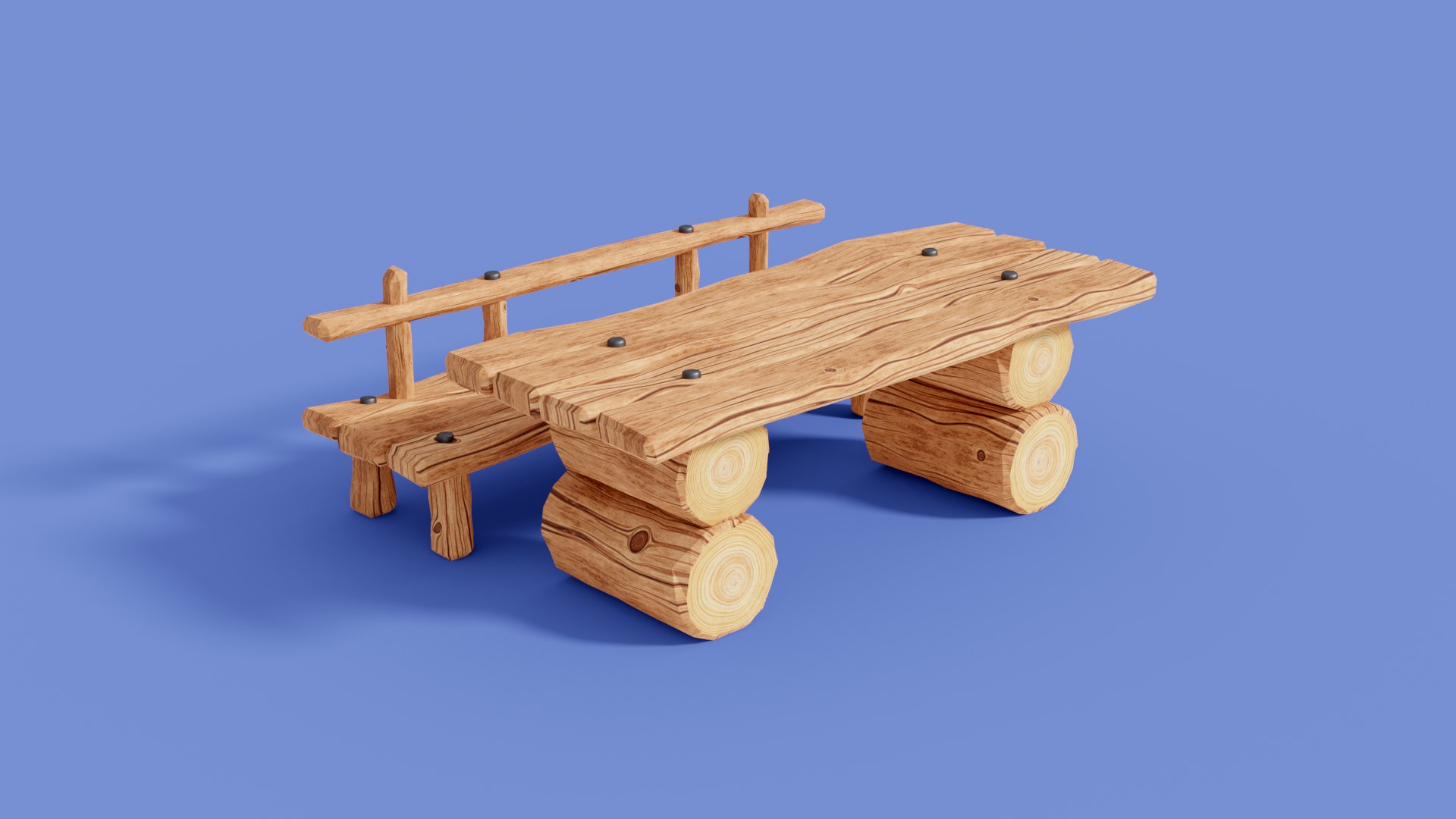 3D STYLIZED WOODEN TABLE WITH BENCH - TurboSquid 1969990