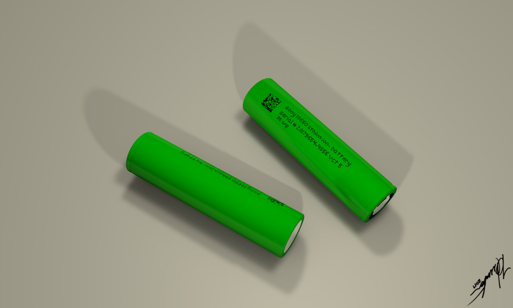 3d Model Green 18650 Battery