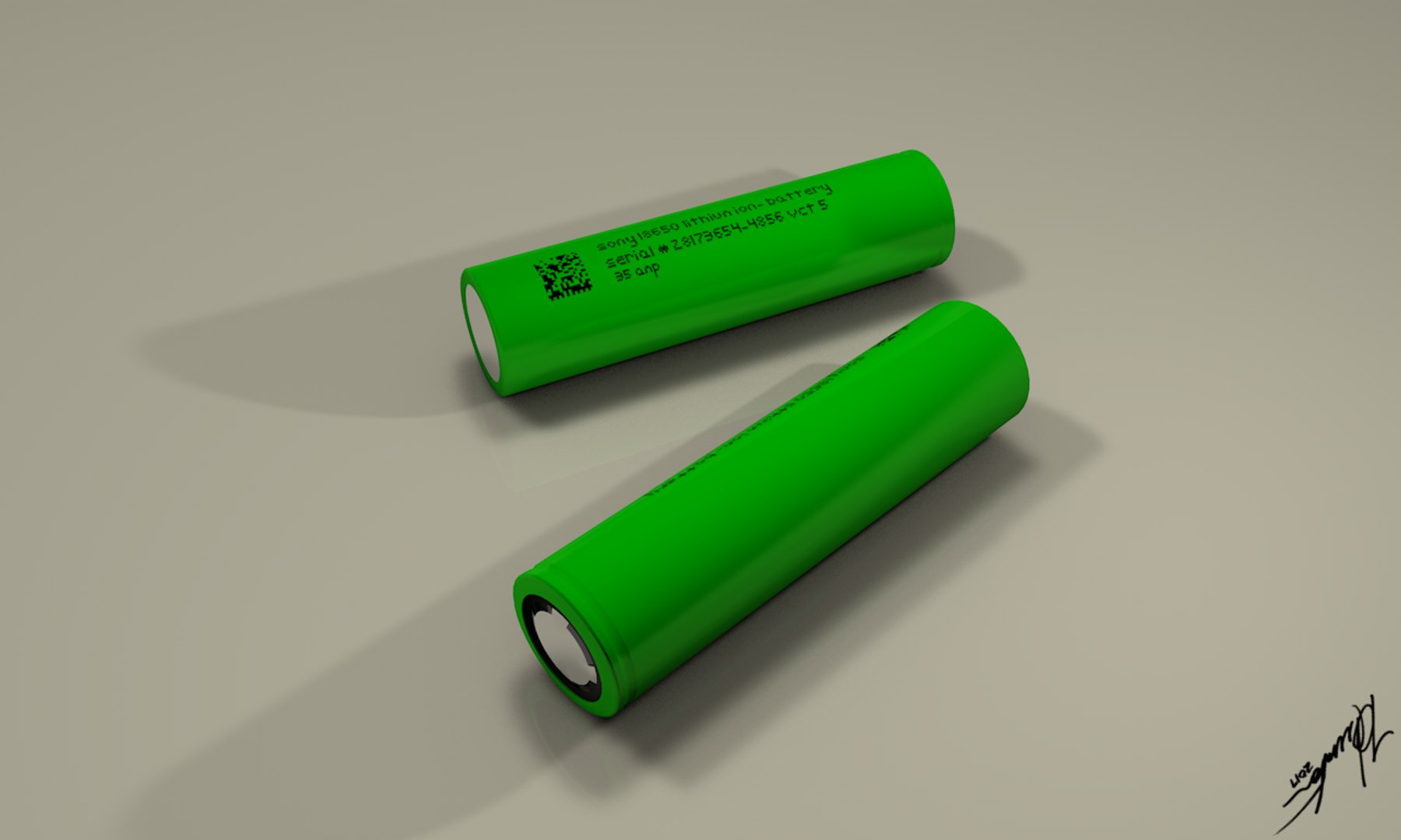 3d Model Green 18650 Battery
