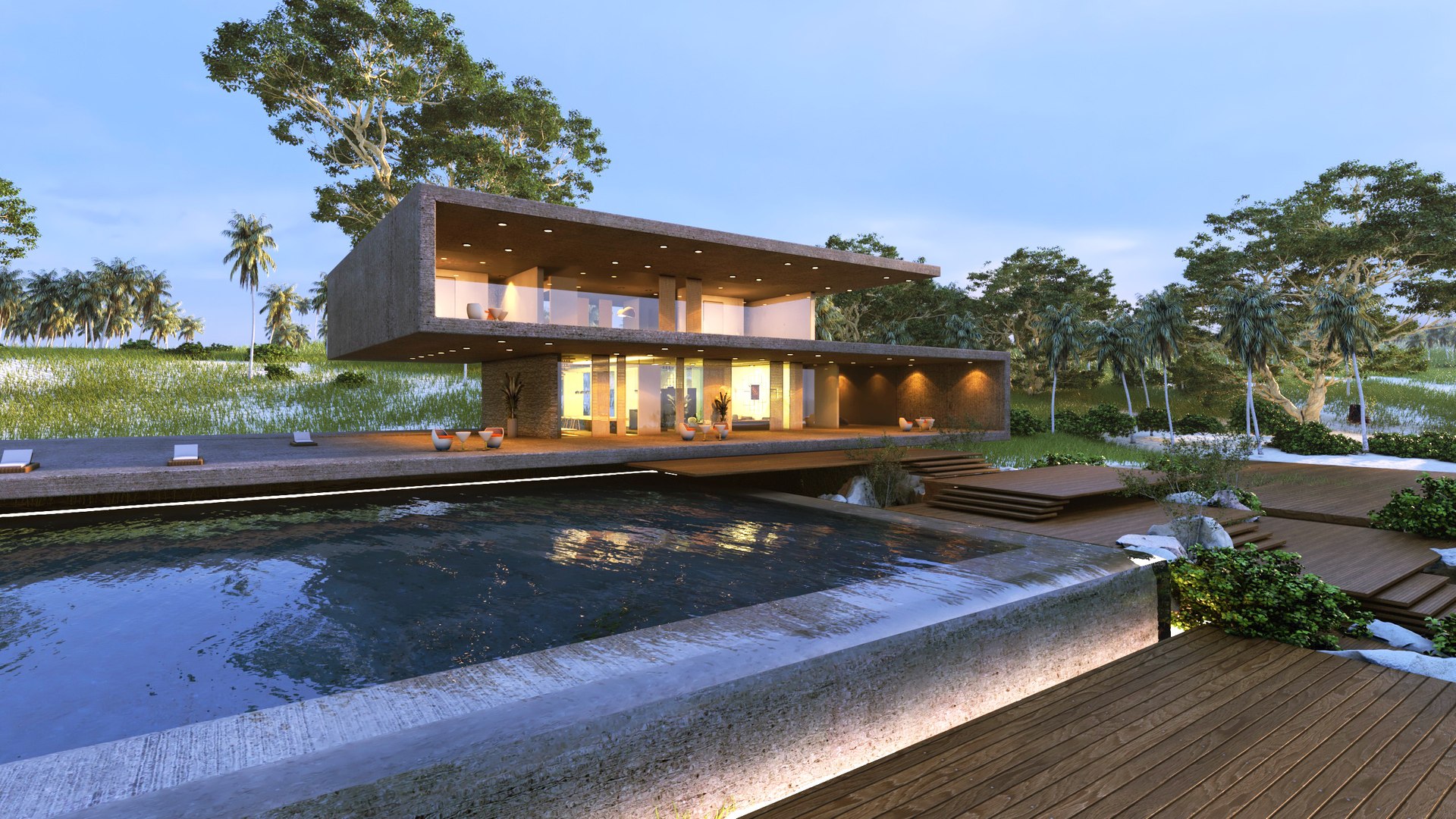 Folding Modern Architecture Beach House Villa Vray 3D Model ...