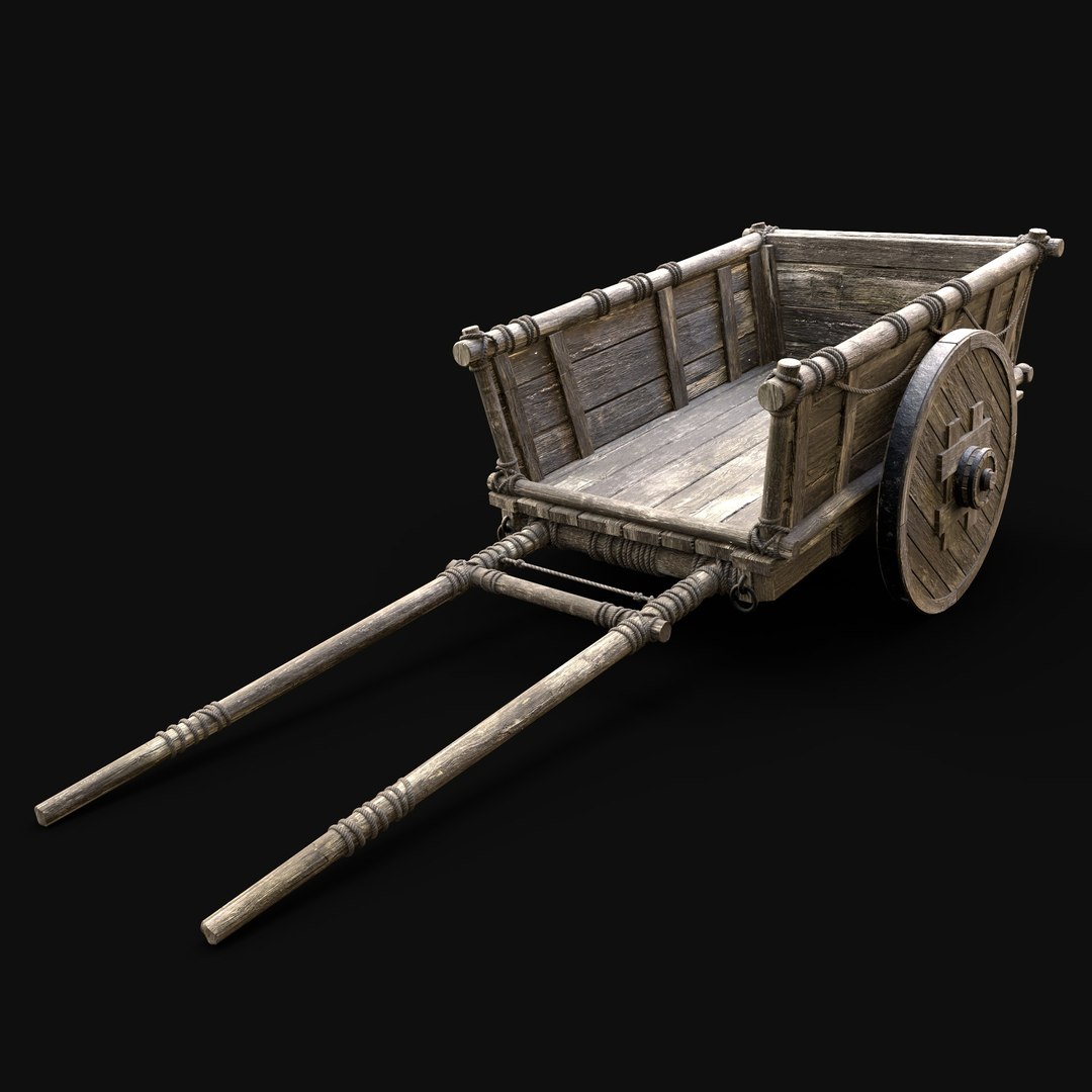 WOODEN CART WAGON HORSE CAR CARGO TRANSPORT MEDIEVAL CARRIAGE 3D ...