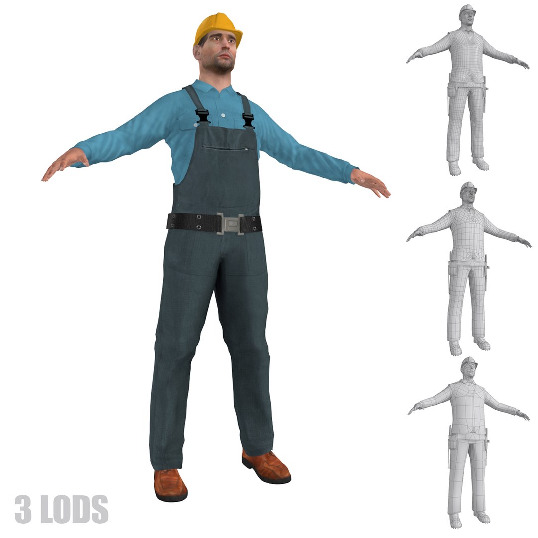 worker lod s man 3d model