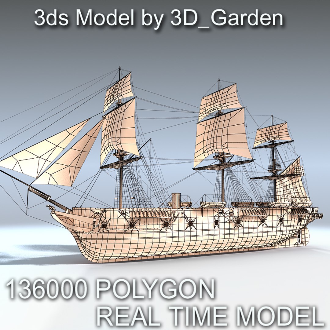 3d sail steam frigate