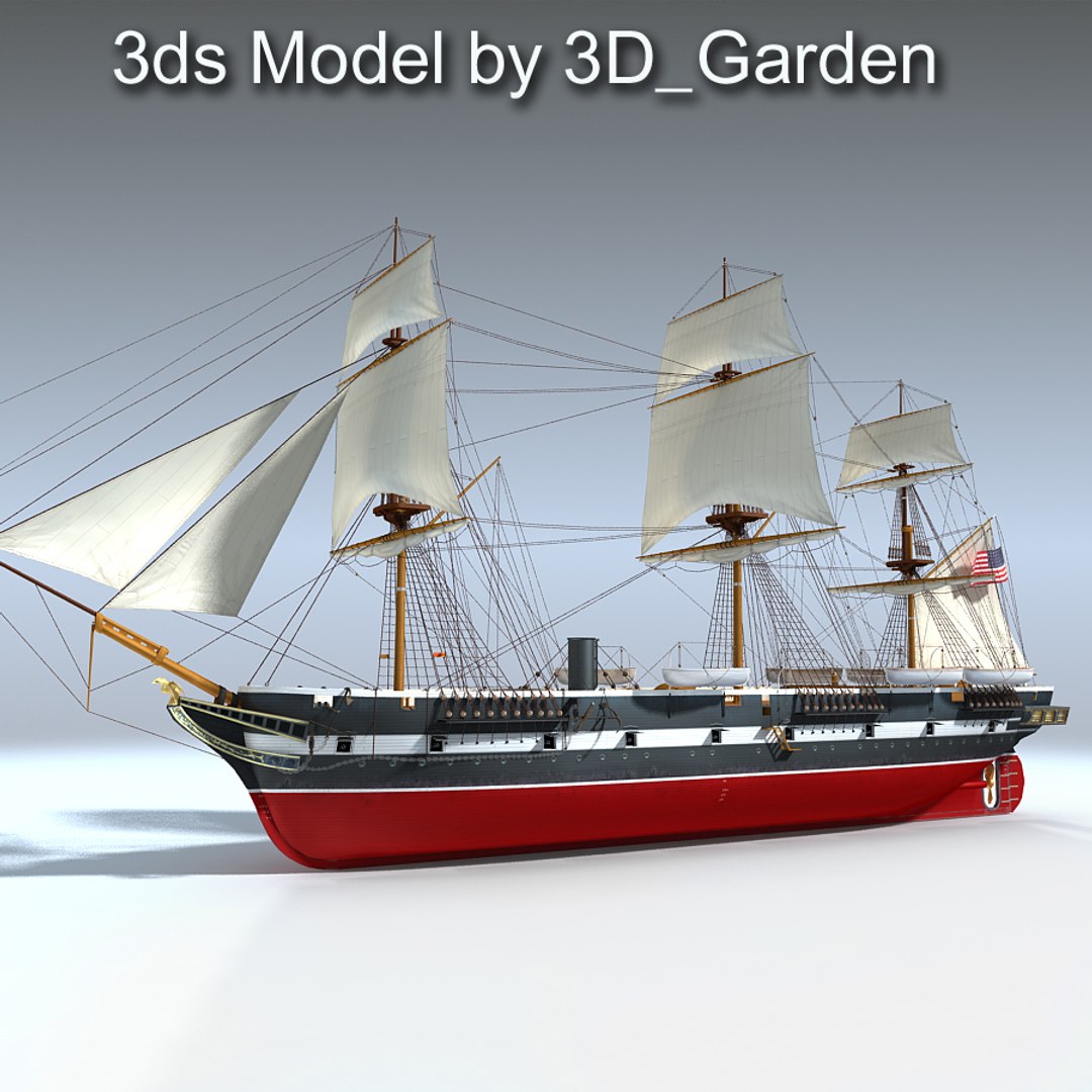 3d sail steam frigate