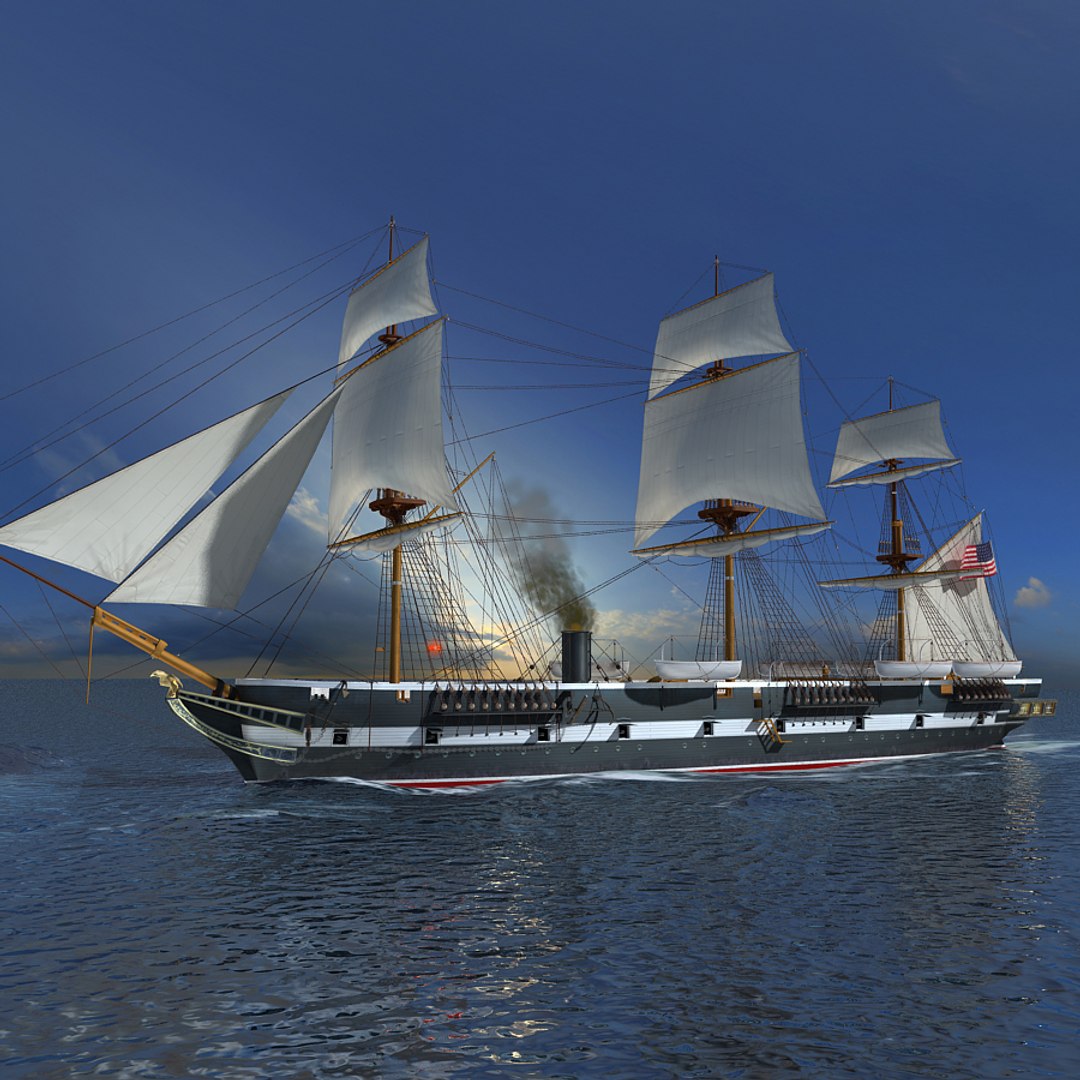 3d sail steam frigate