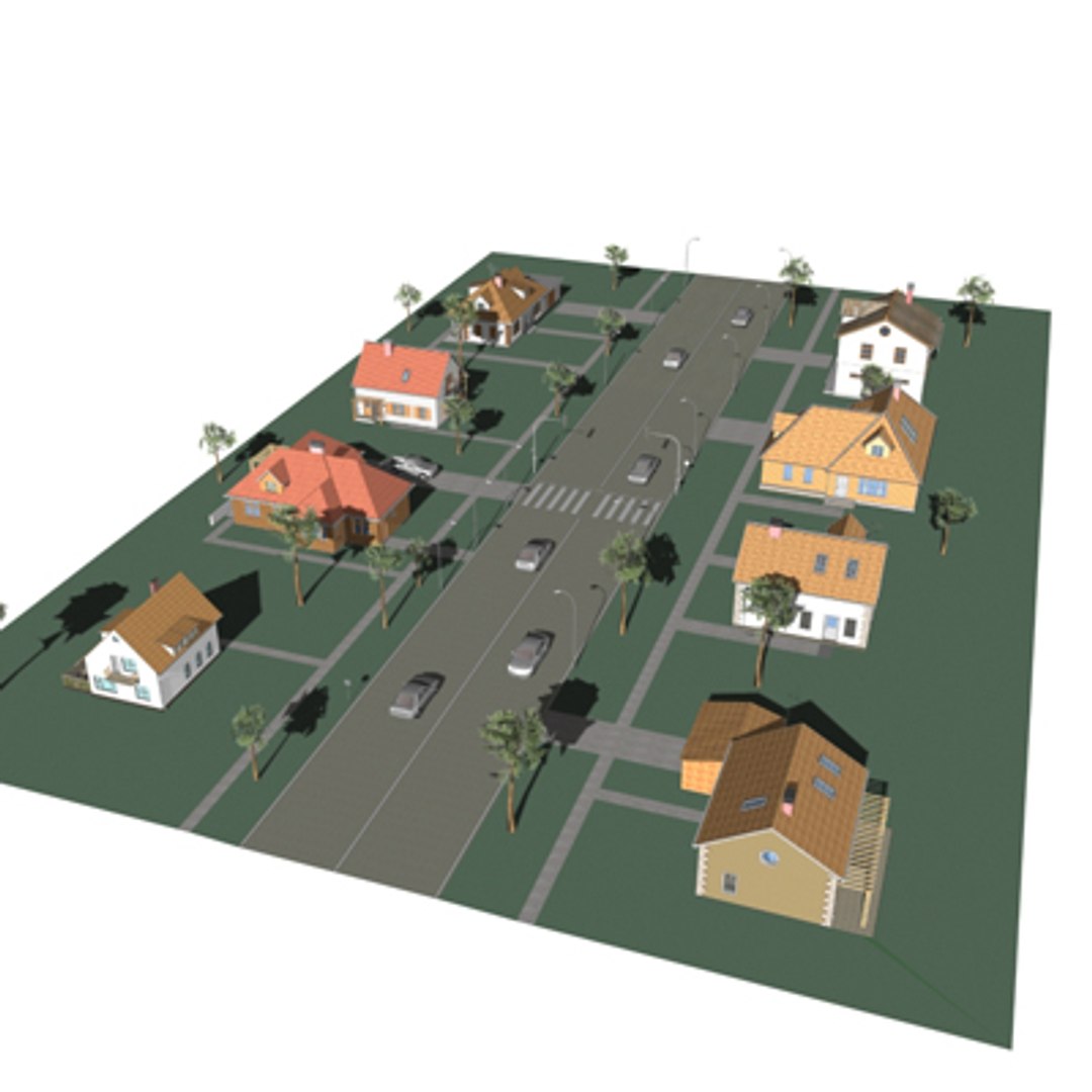 3d Neighborhood 2 Houses Model