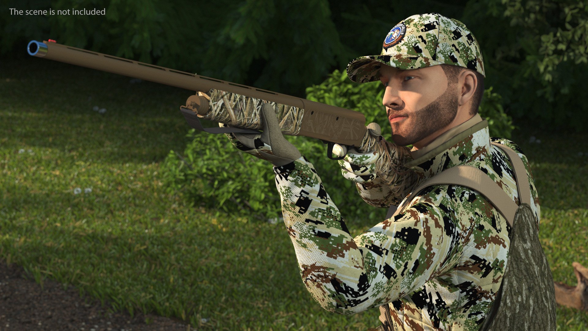 3D Shooting Hunter Man With Gun In Forest Camo Fur Model - TurboSquid ...