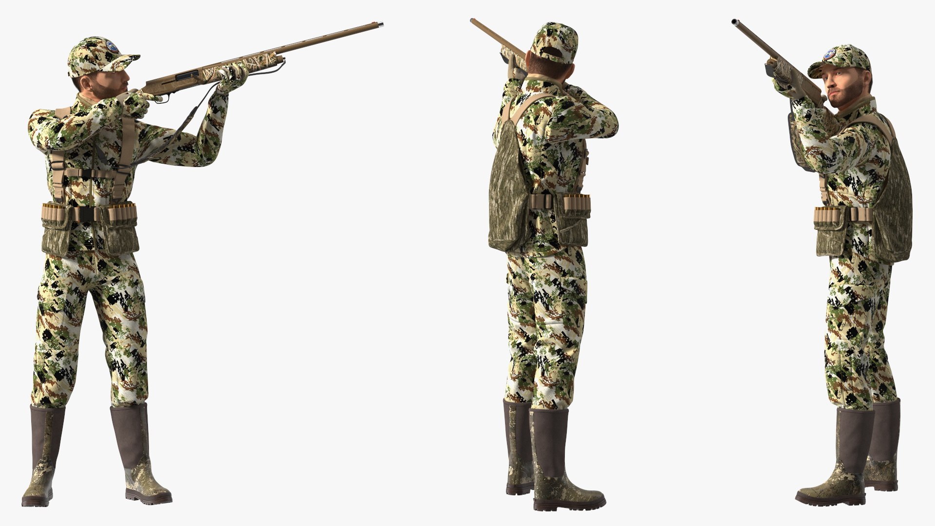3D Shooting Hunter Man With Gun In Forest Camo Fur Model - TurboSquid ...