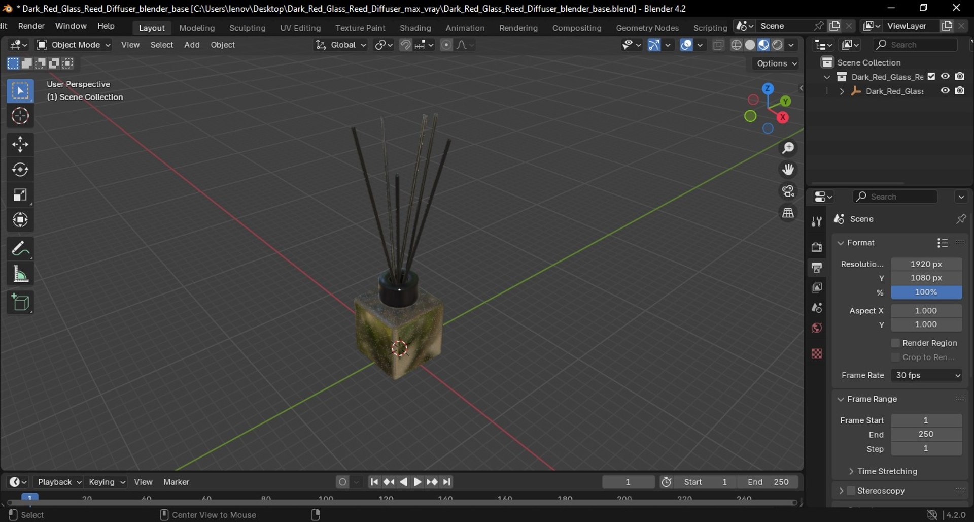 3D Model Dark Red Glass Reed Diffuser - TurboSquid 2371623