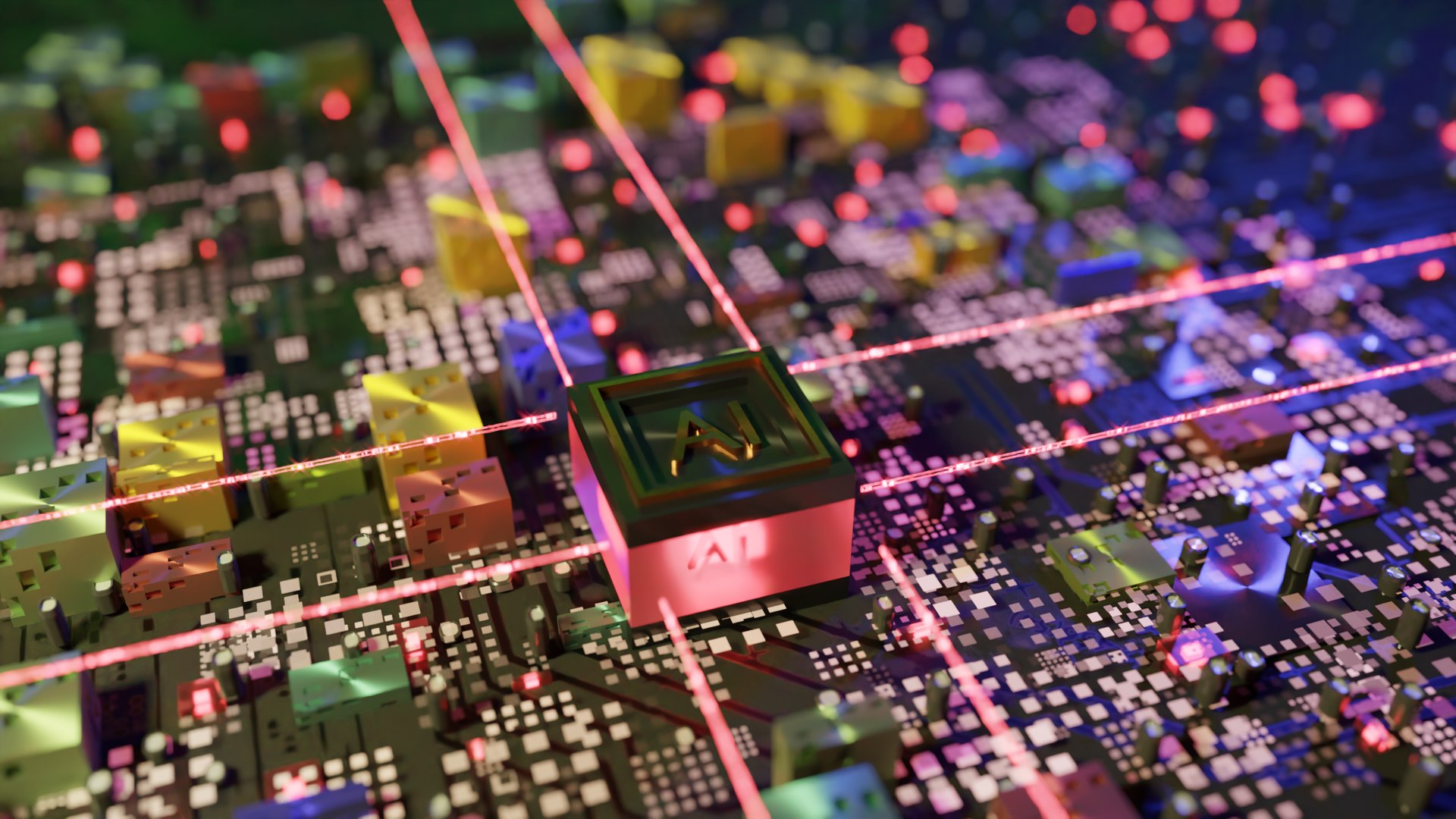 3D Electronic Chip Circuit Board Artificial Intelligence Low-poly 3D ...