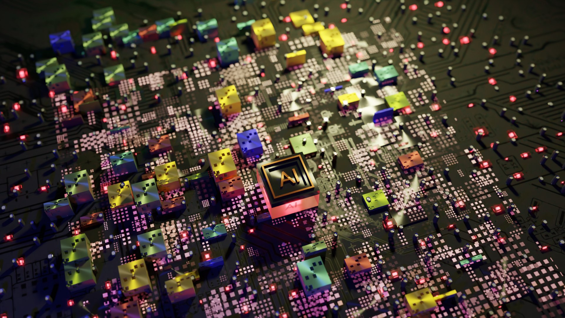 3D Electronic Chip Circuit Board Artificial Intelligence Low-poly 3D ...