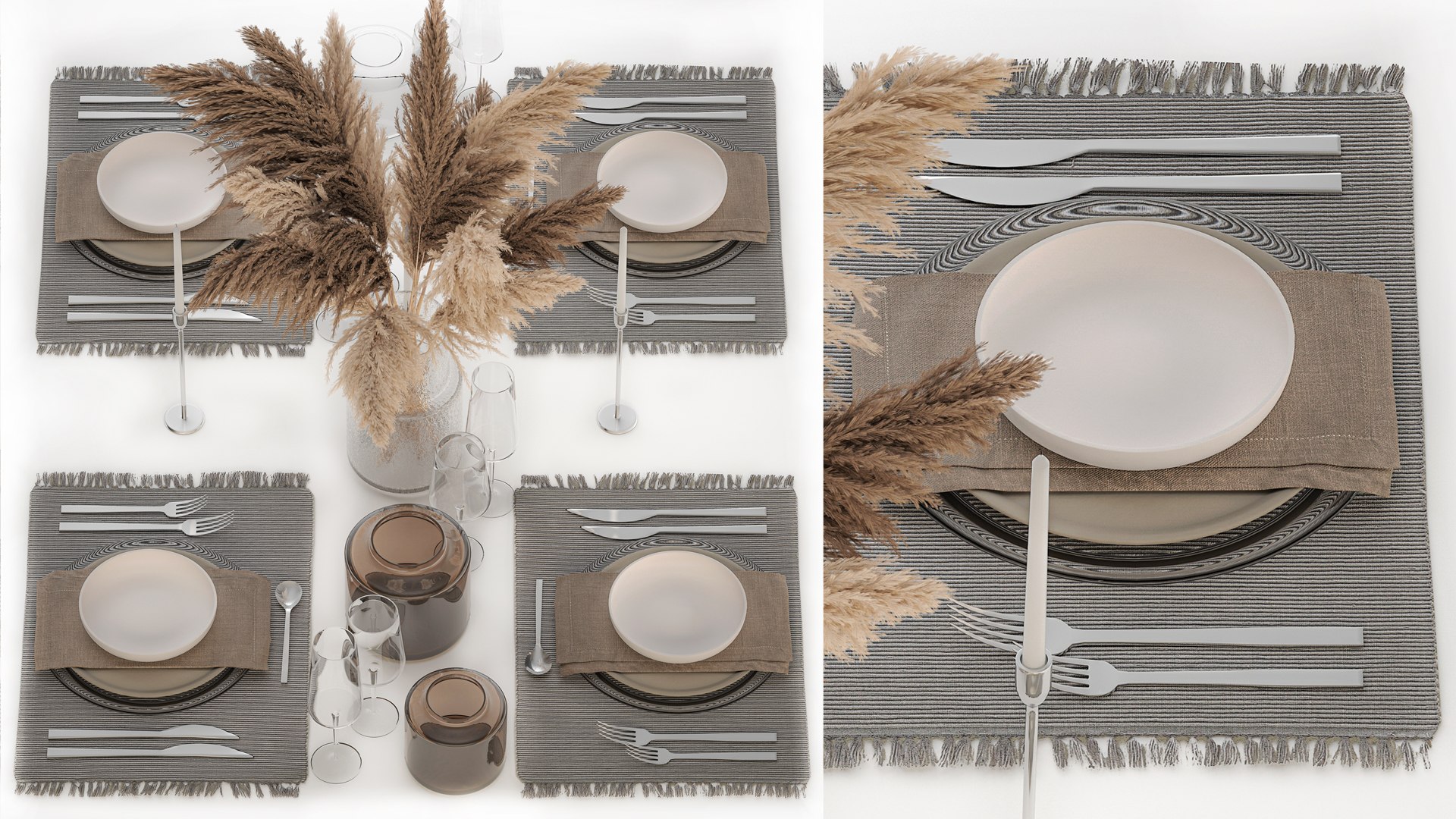 Table Setting With Bouquet Of Dry Reeds 3D Model - TurboSquid 1910098