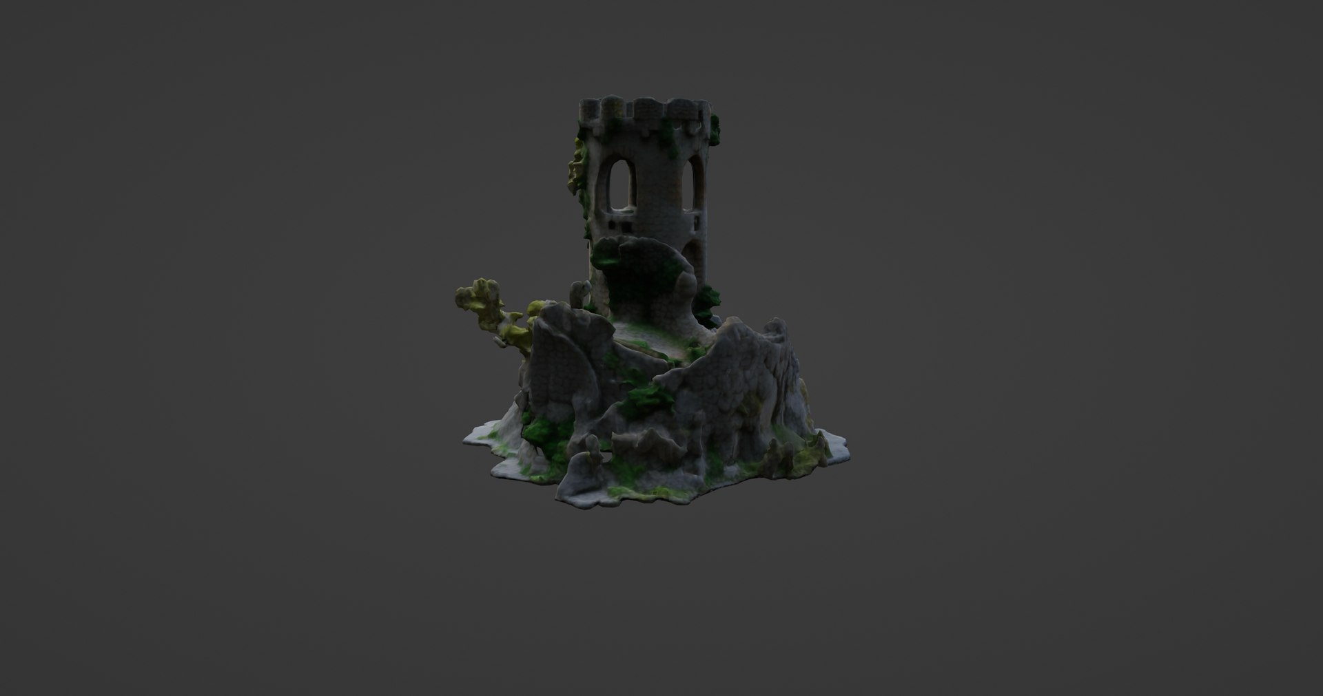 3D Model Medieval Stone Tower Ruin With Overgrowth - TurboSquid 2383865