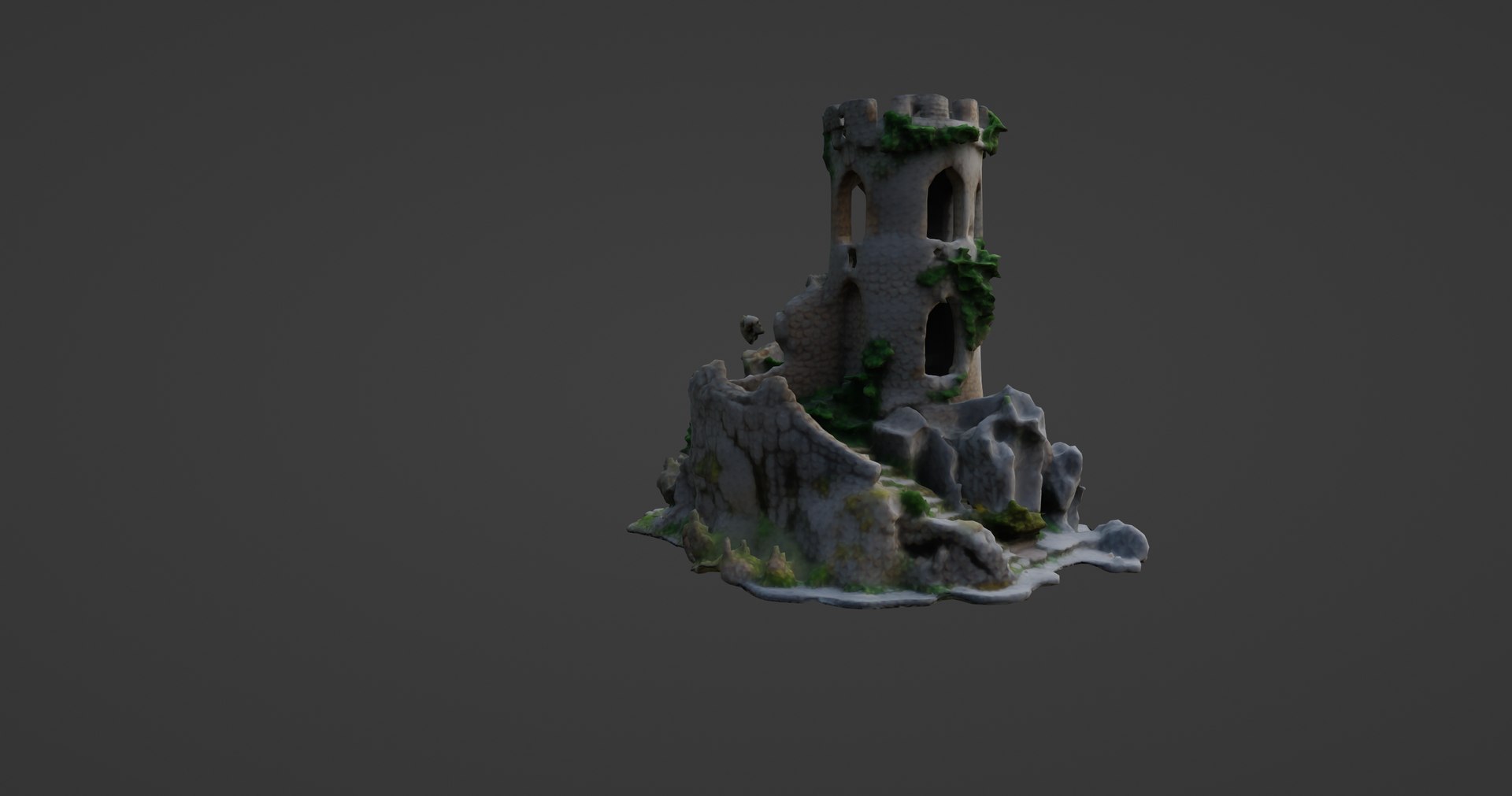 3D Model Medieval Stone Tower Ruin With Overgrowth - TurboSquid 2383865